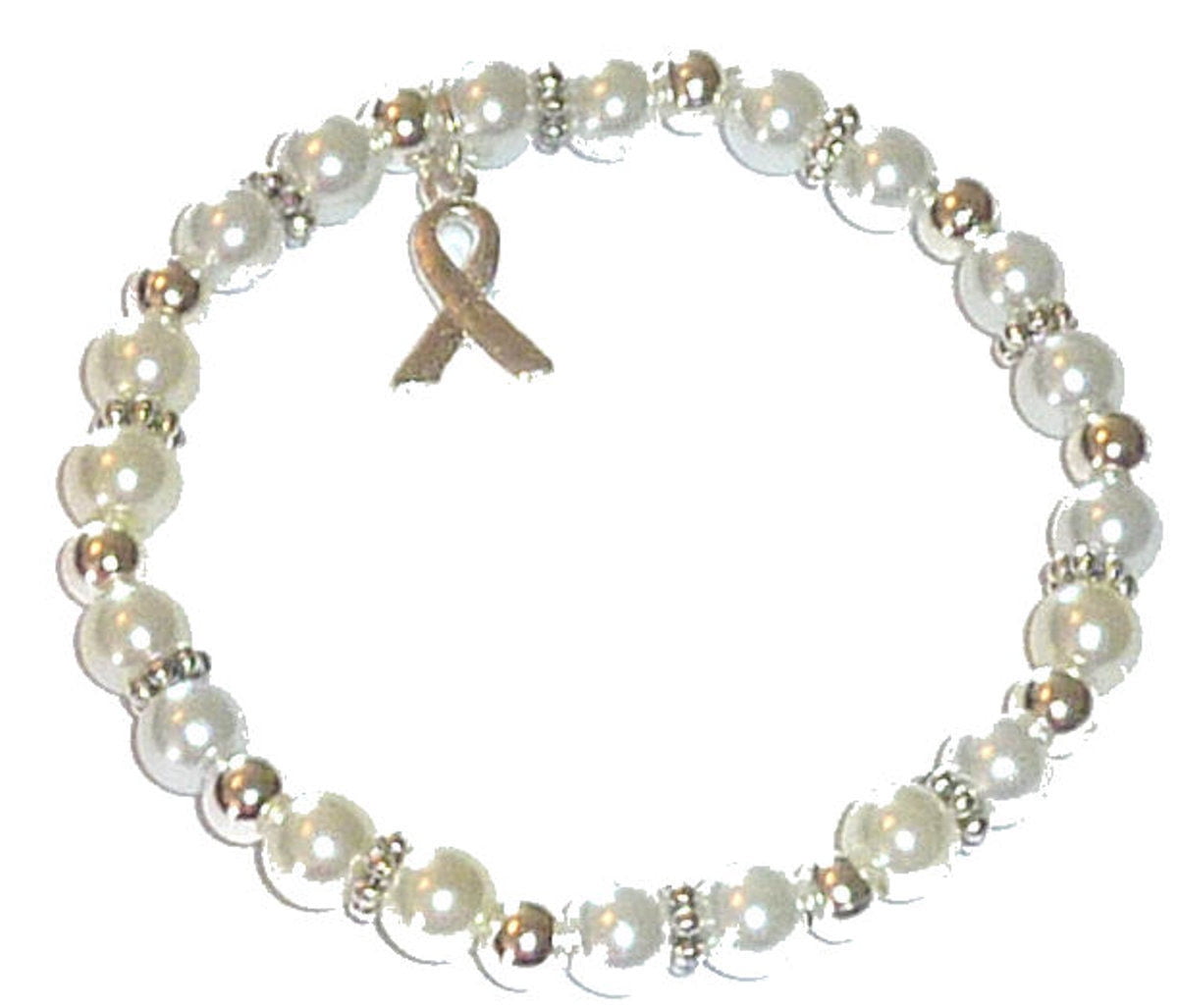 Lung Cancer Bracelet - White Pearl Stretch Cancer Awareness Bracelet ...