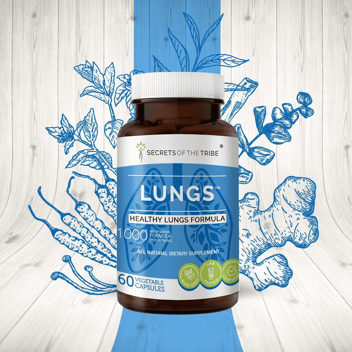 Lungs 60 Capsules, 500 mg, Licorice, Peppermint, Eucalyptus, Lungwort ...