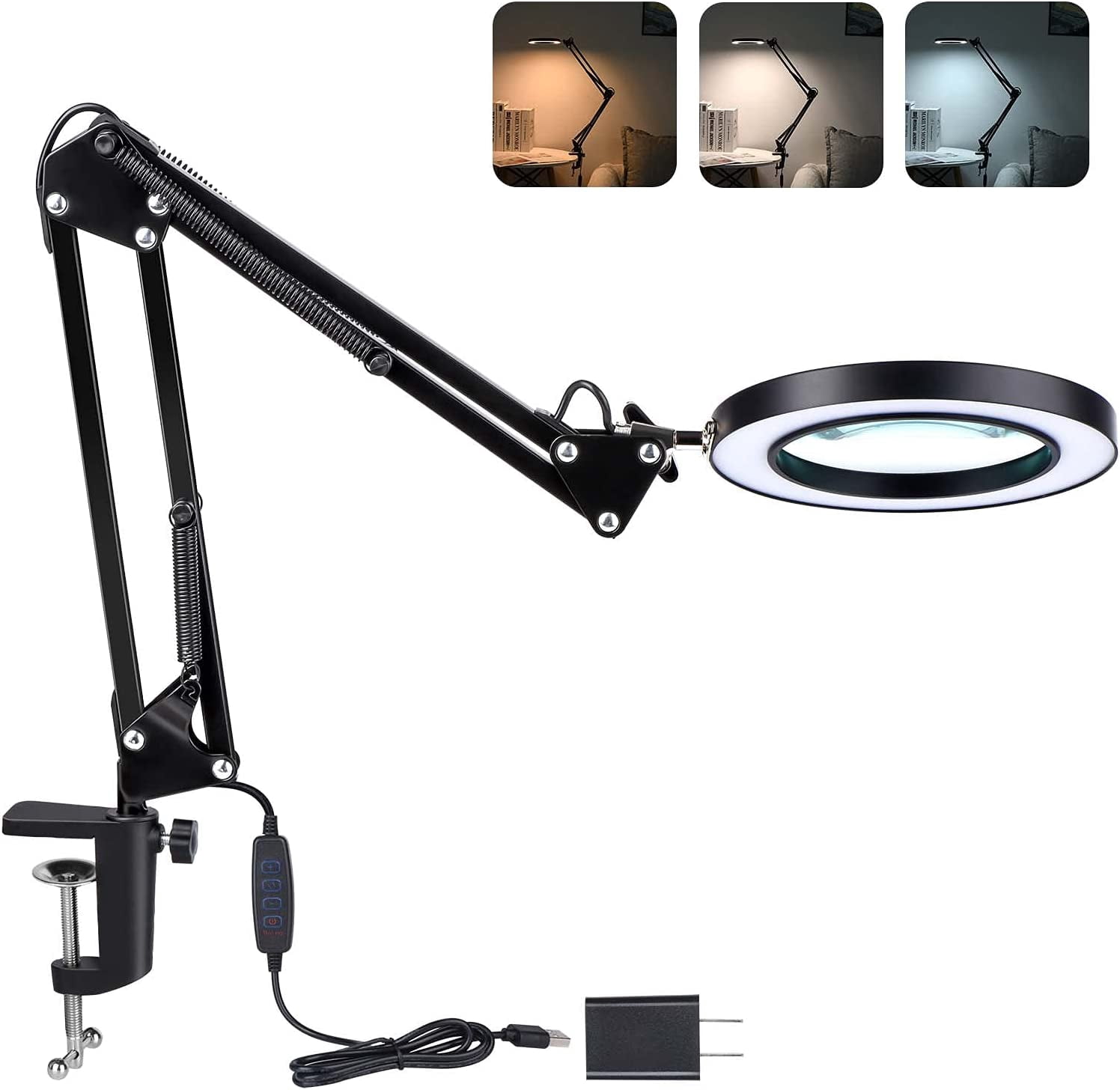 Luniquz 10X Large Magnifying Glass with Light and Stand, Adjustable ...