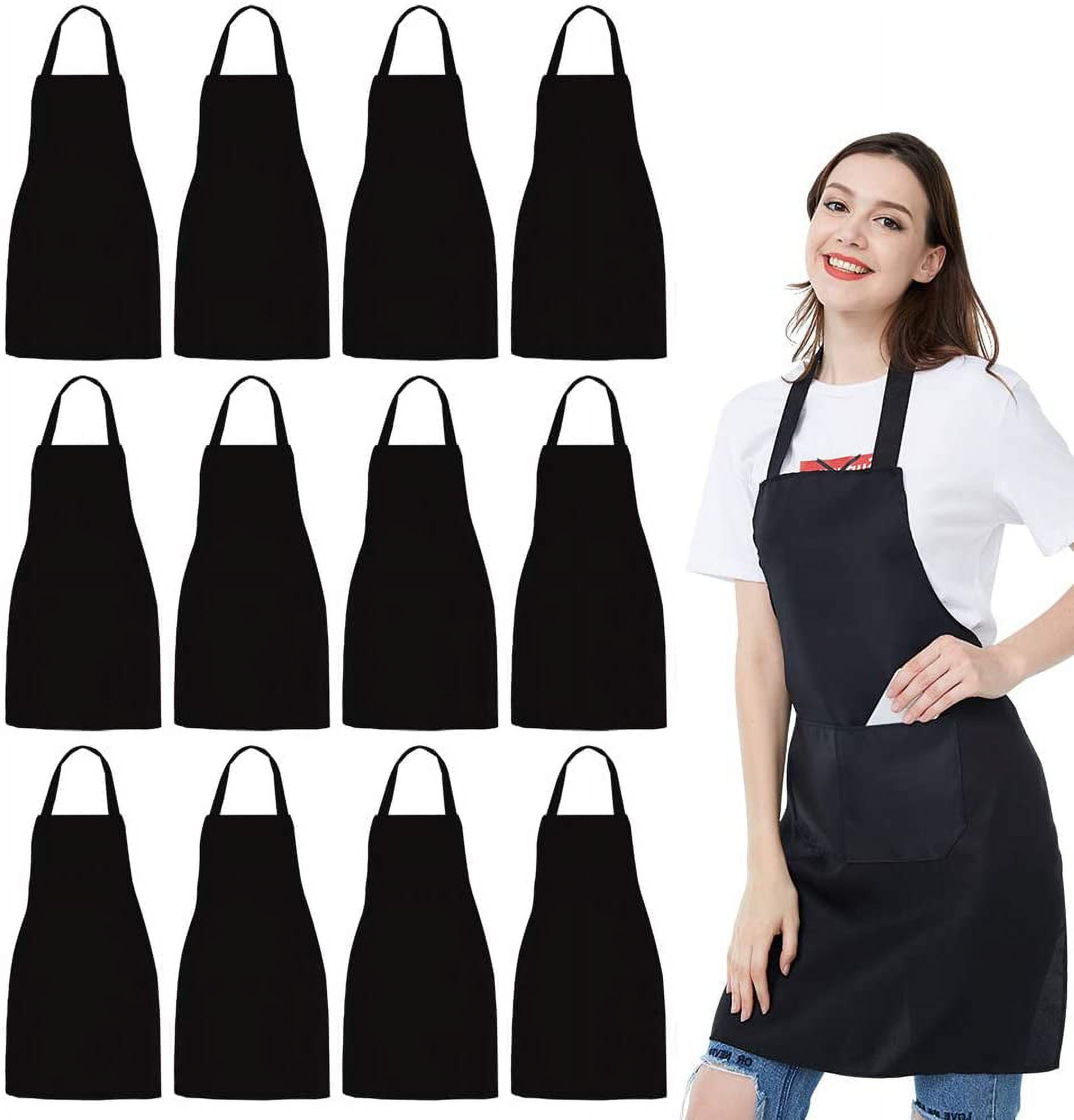 Luniquz 12 Pack Plain Bib Aprons with Pockets - Black Unisex Commercial ...