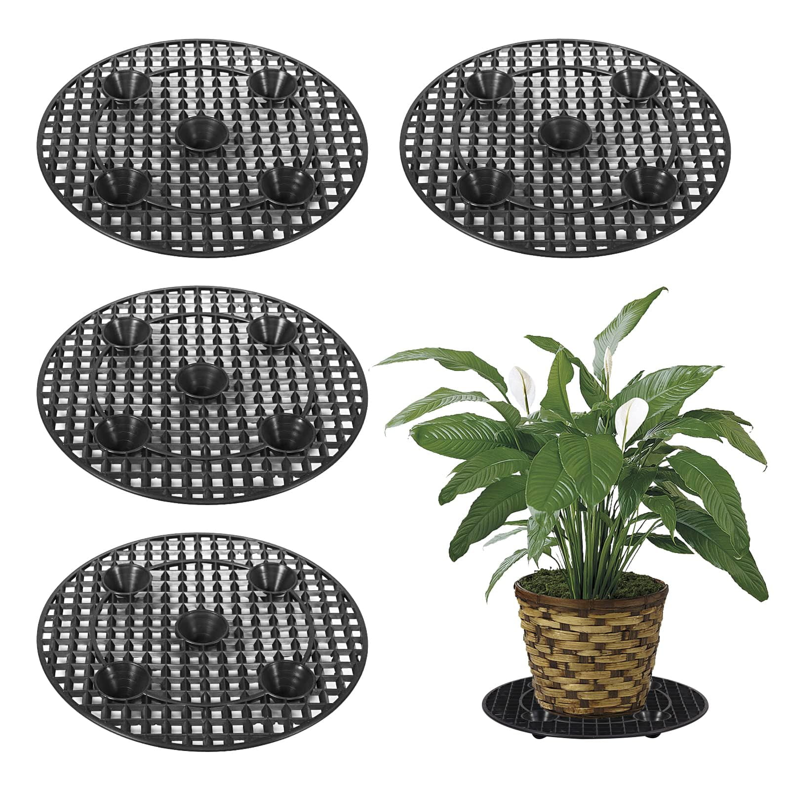 Luniquz 7.9” x 7.9” x 1” Black Plastic Plant Level Pot Elevators with ...