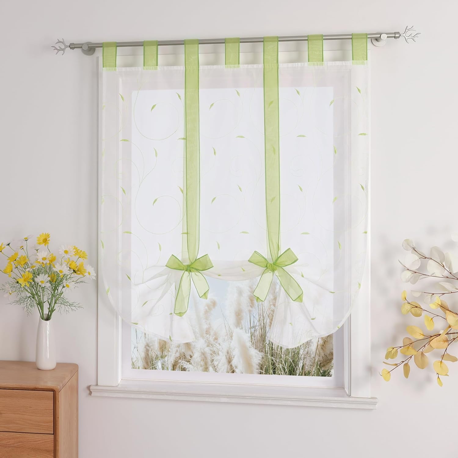 Luniquz Floral Embroidered Sheer Roman Tie Up Curtains Shades Tab Top ...