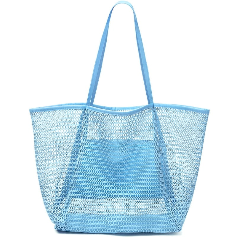 Luniquz Large Beach Mesh Tote Bag, Foldable Beach Tote Bag Waterproof ...