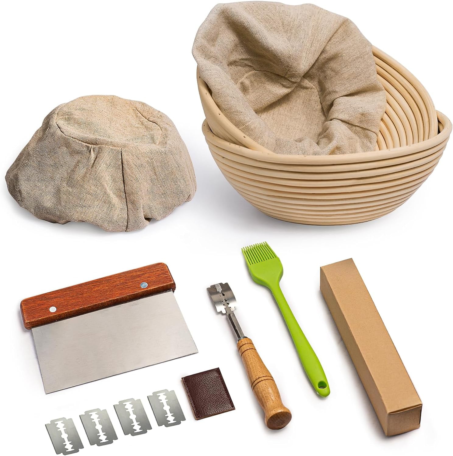 Luniquz Set of 5 Bread Proofing Baskets, 9 Inch Round Cane Sourdough ...