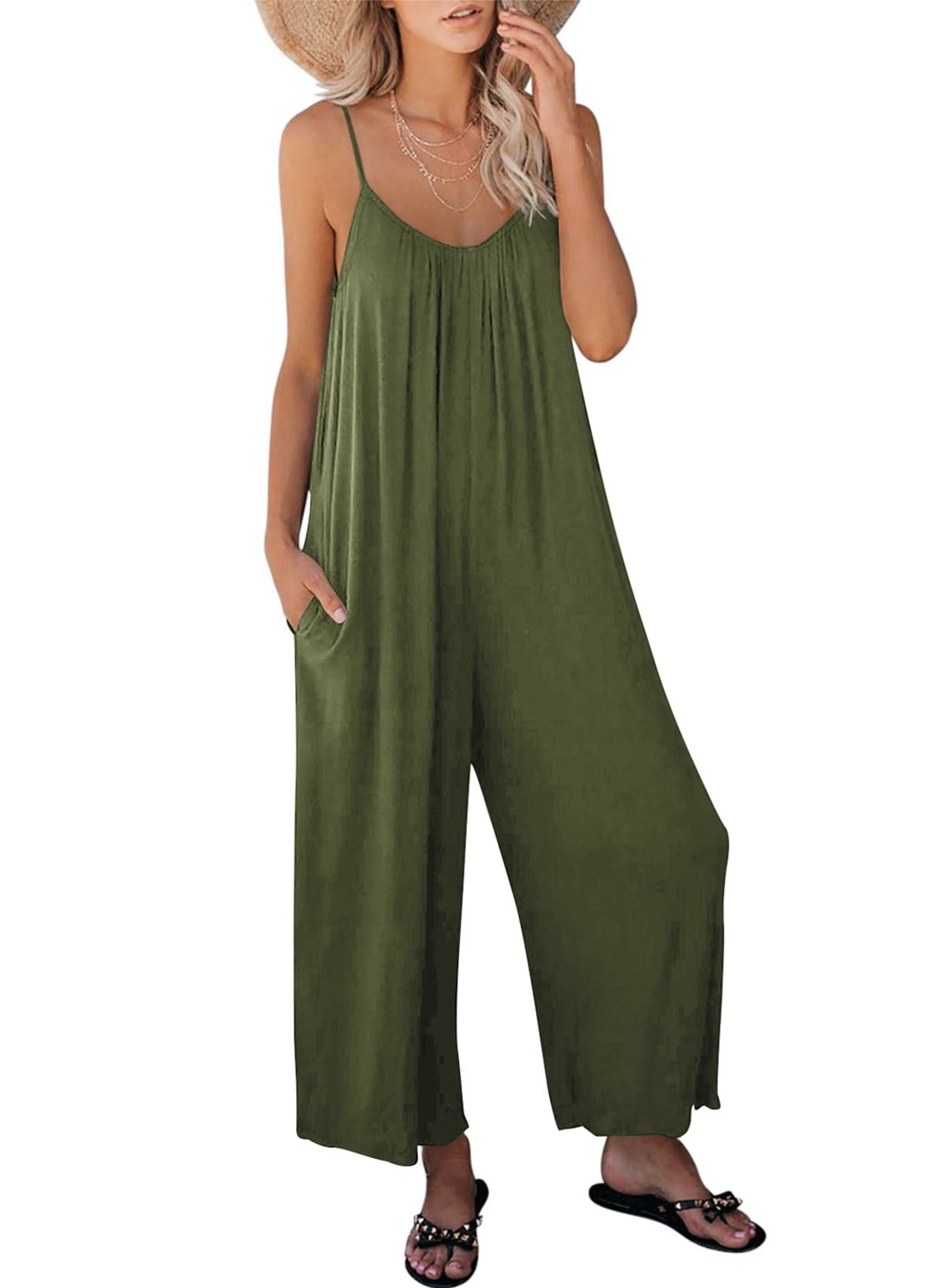 Luniro Jumpsuits for Women Boho Casual Summer Rompers Spaghetti Strap ...