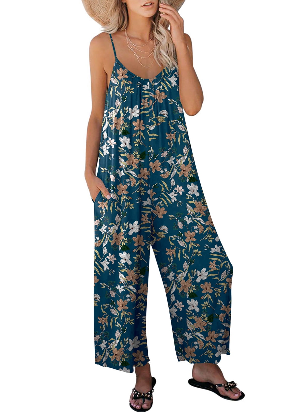 Luniro Jumpsuits for Women Boho Casual Summer Rompers Spaghetti Strap ...