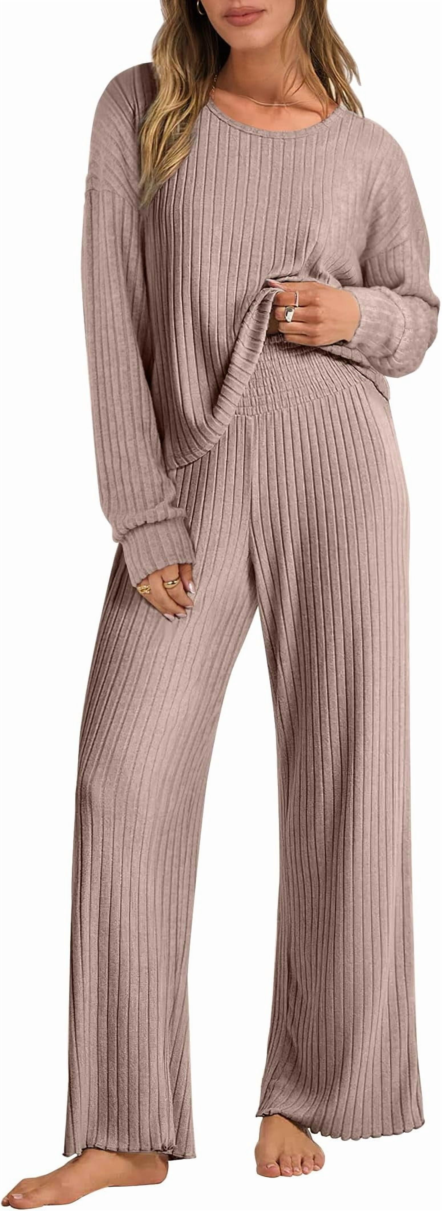 Luniro Lounge Sets for Women Fall Pajamas 2 Piece Ribbed Knit - Walmart.com