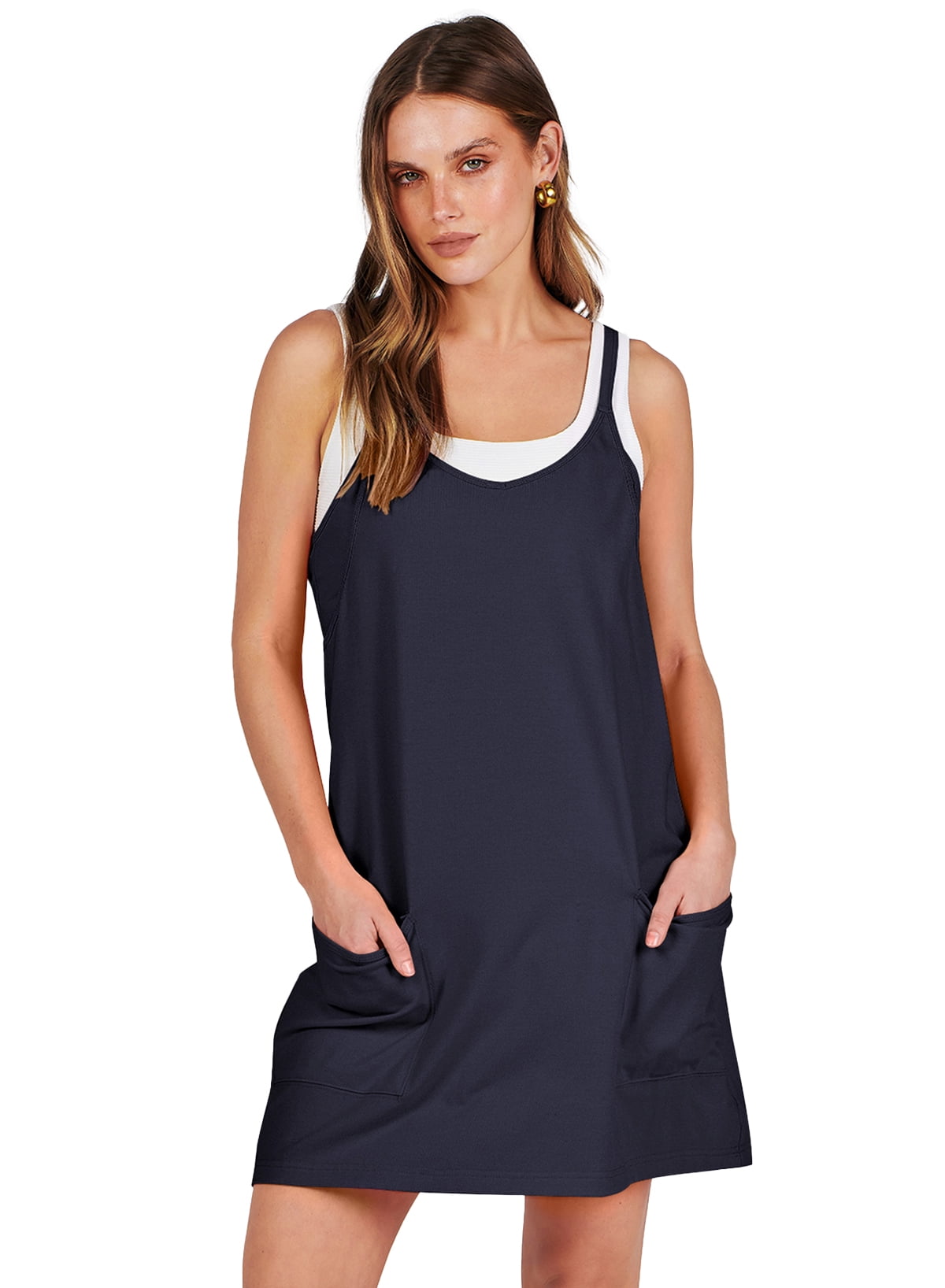 Luniro Women's Athletic Dress with Built-in Shorts, Pockets, Spaghetti ...