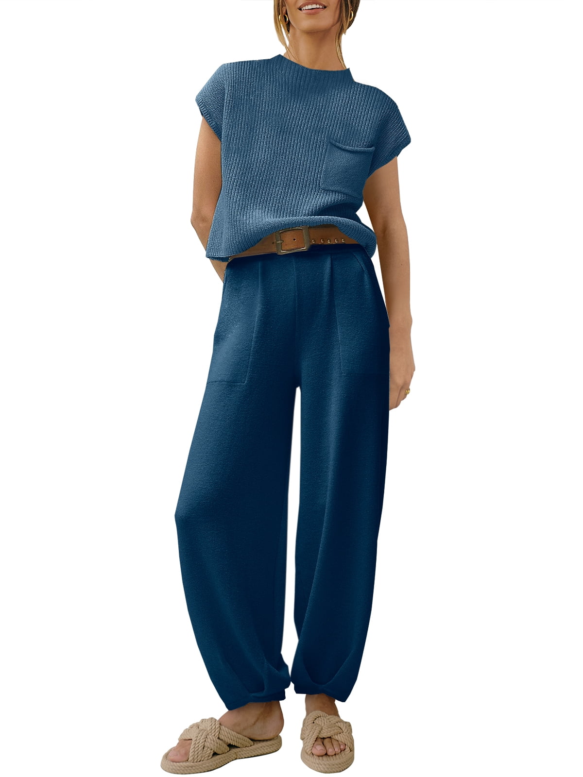 Luniro Womens 2 Piece Matching Sets Sweater Top Lounge Casual Pants Set ...