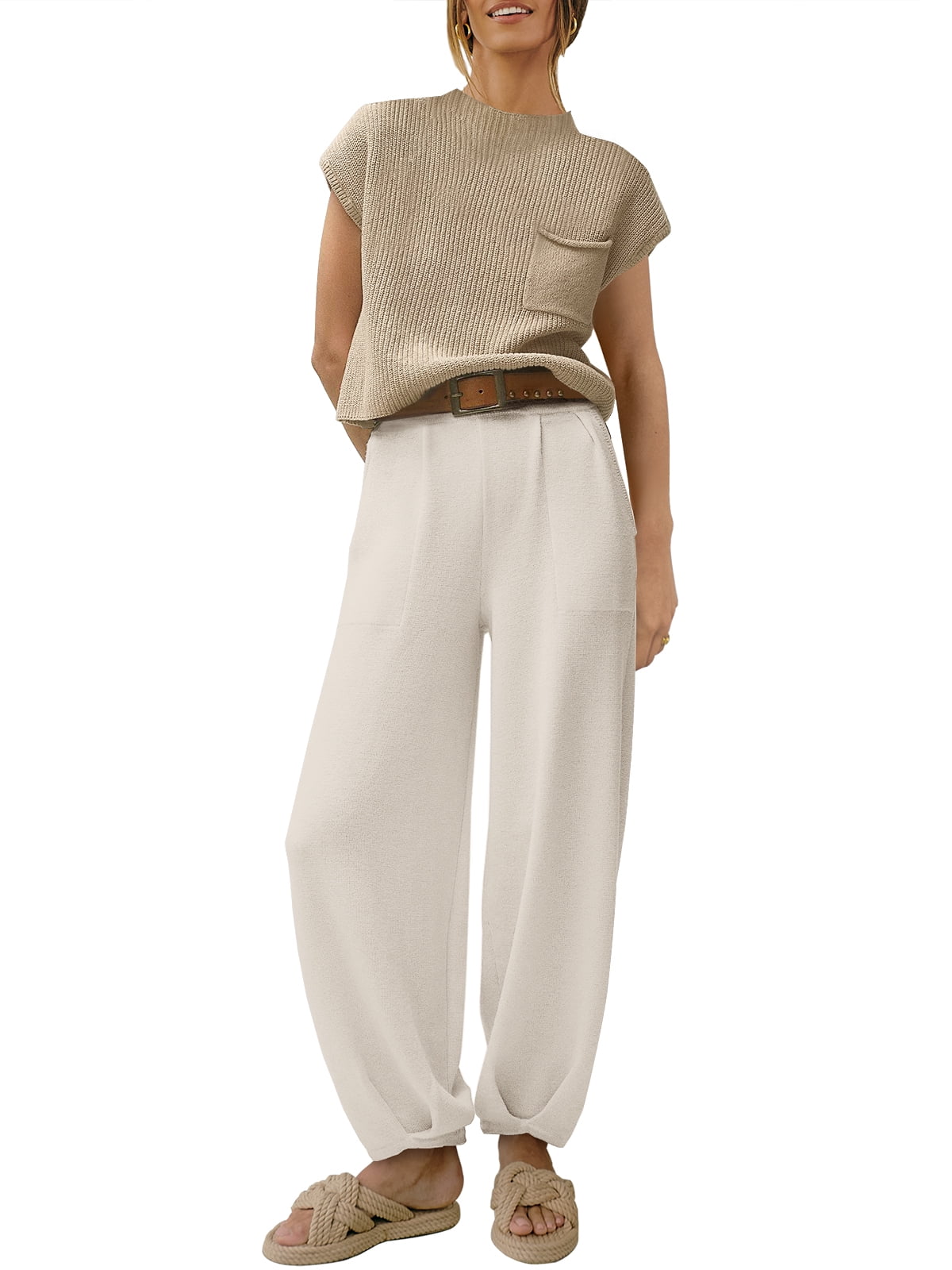 Luniro Womens 2 Piece Matching Sets Sweater Top Lounge Casual Pants Set ...