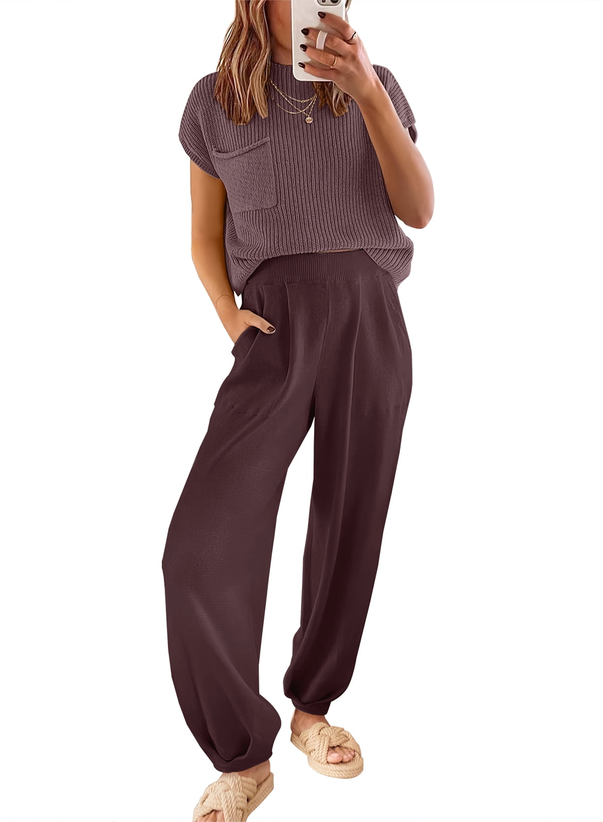 Luniro 2 Piece Sets for Women Summer Matching Set Sweater Vest Lounge ...