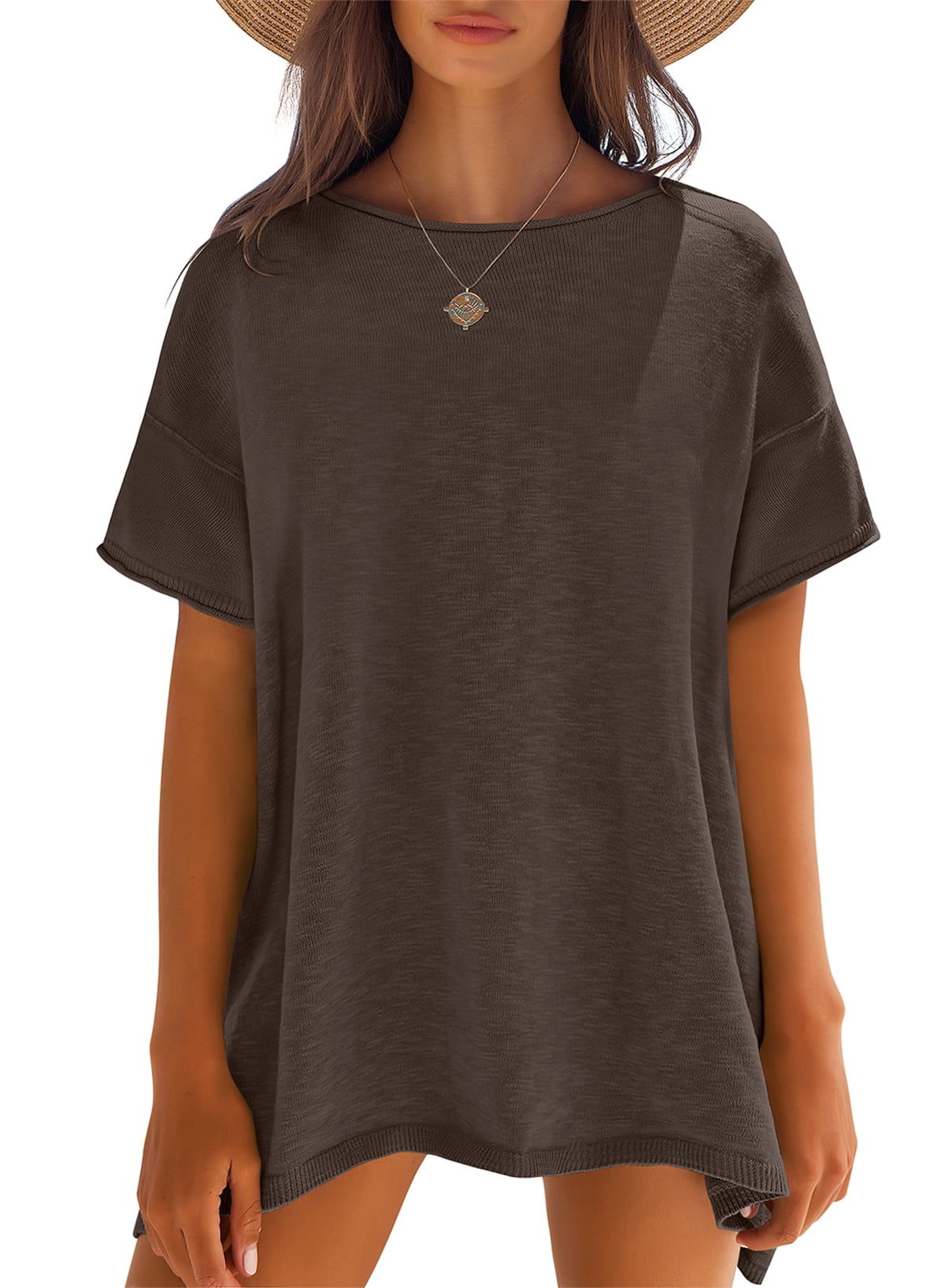 Luniro Women's T Shirts Oversized Loose Tops Short Sleeve Seams Outside ...