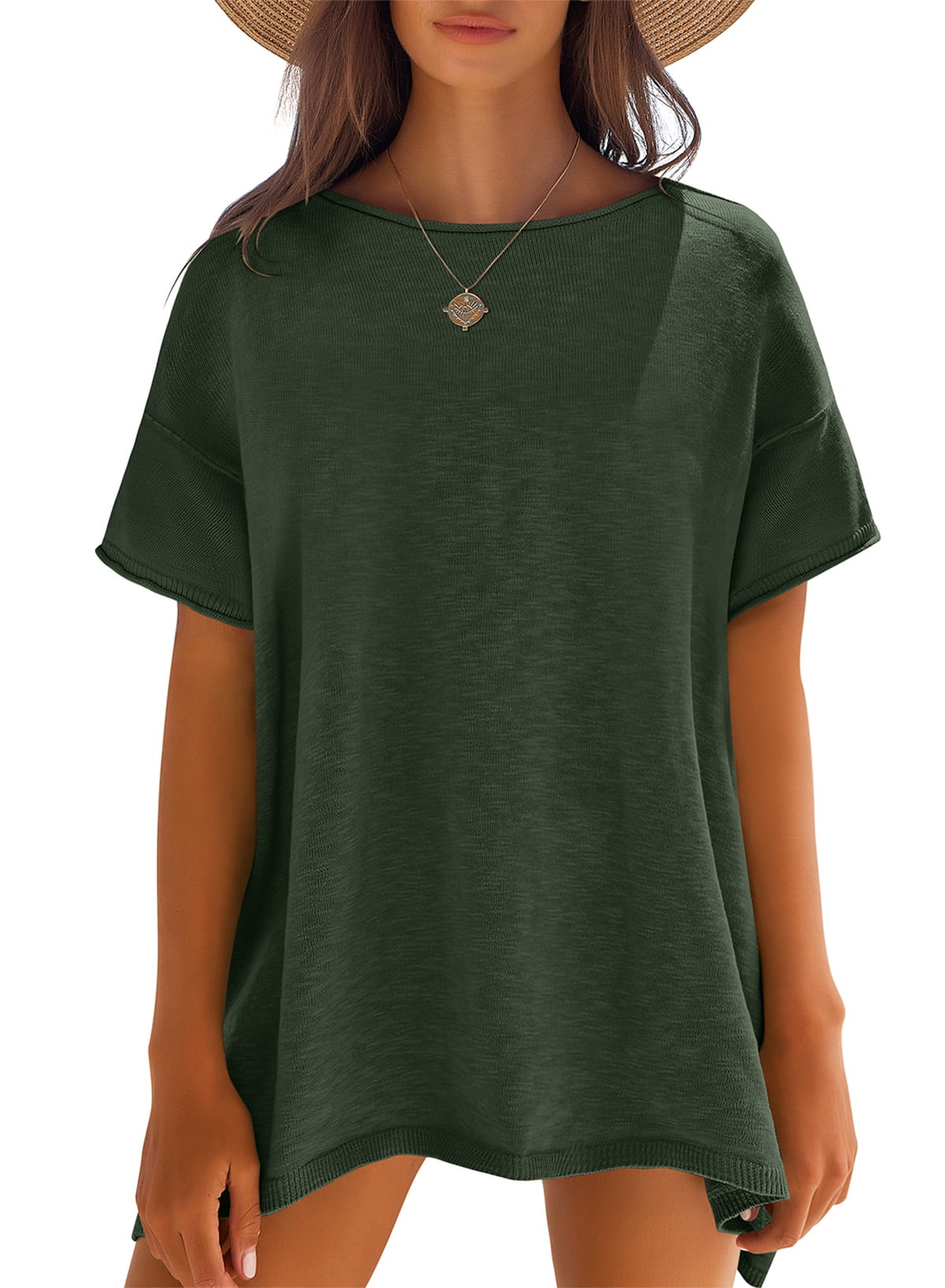 Luniro Women Tops Oversized Summer Short Sleeve Sweater Knit Seams ...