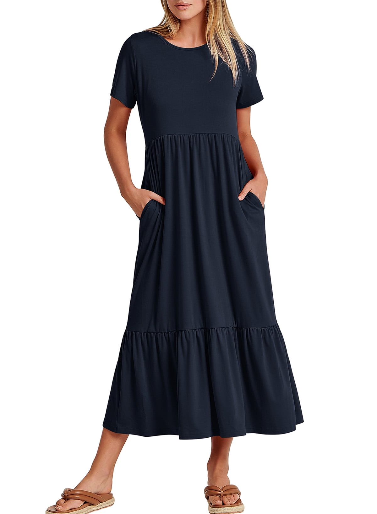 Luniro, Womens Summer Casual Dress, Tiered Maxi, Flowy A-line - Walmart.com