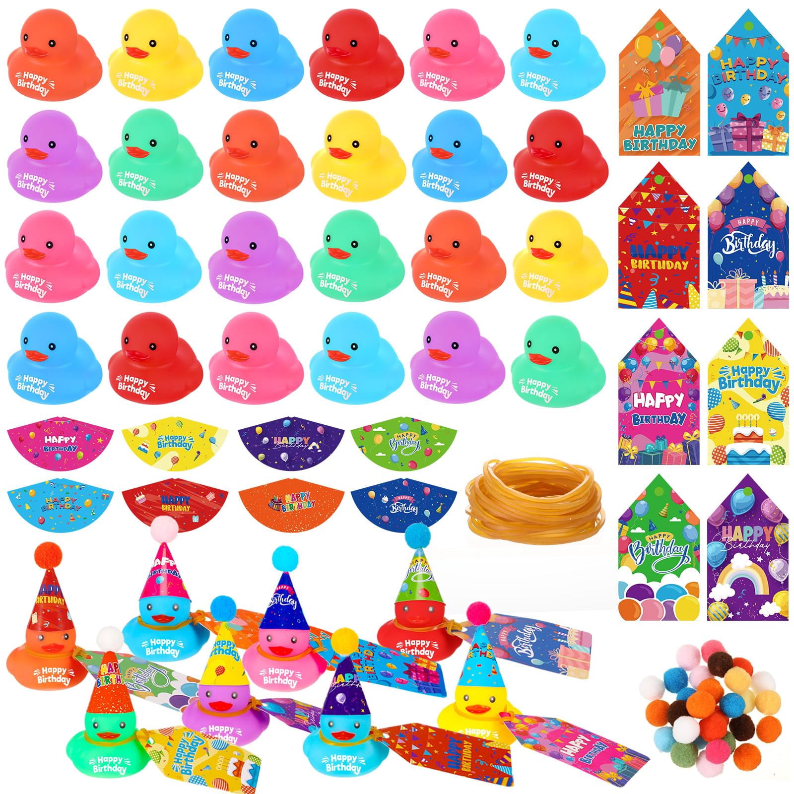 Lunmon 24 Pack DIY Birthday Rubber Duck Sets Include 24 Mini Rubber ...