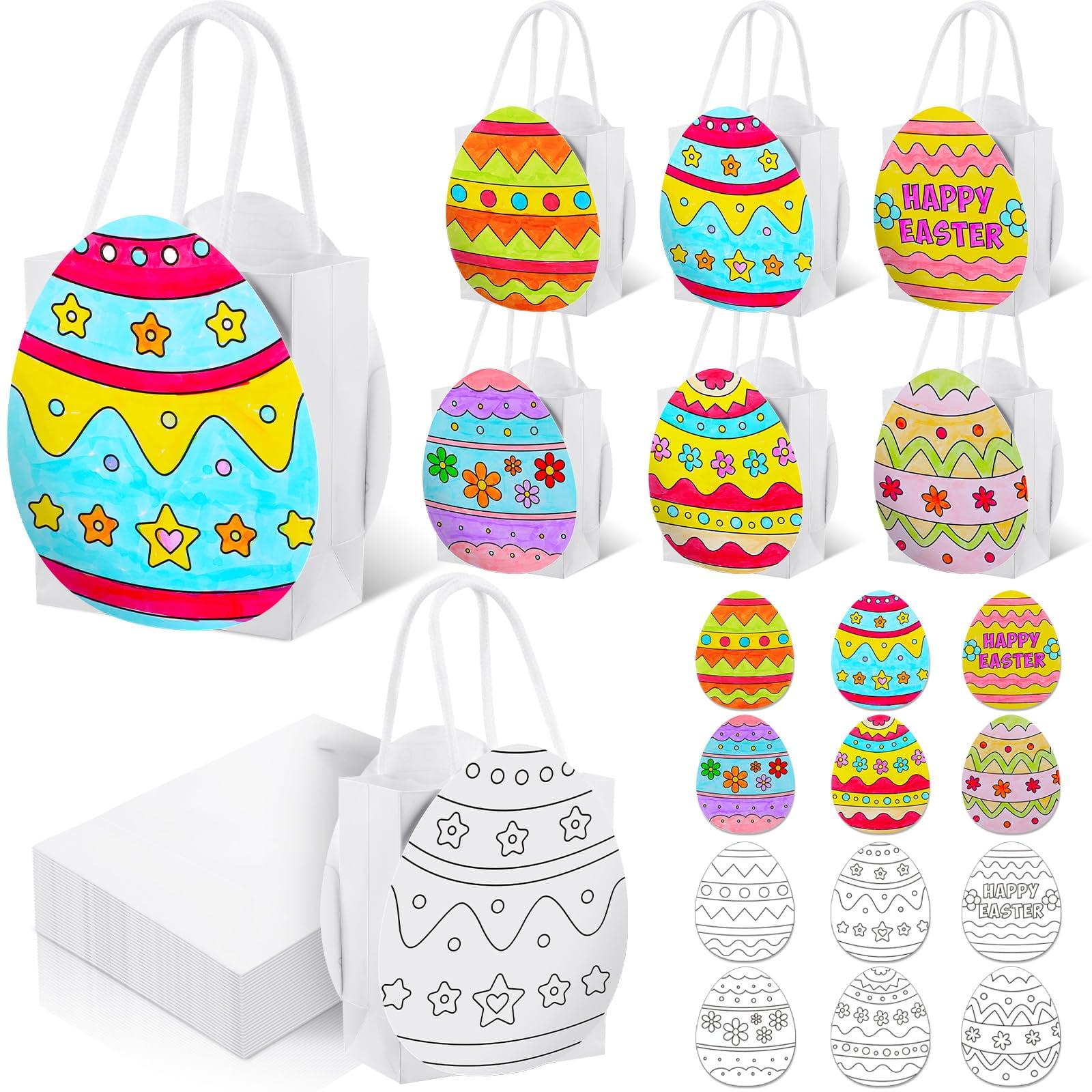 Lunmon 24 Sets Color Your Own Easter Egg Treat Bags with Handles Make ...