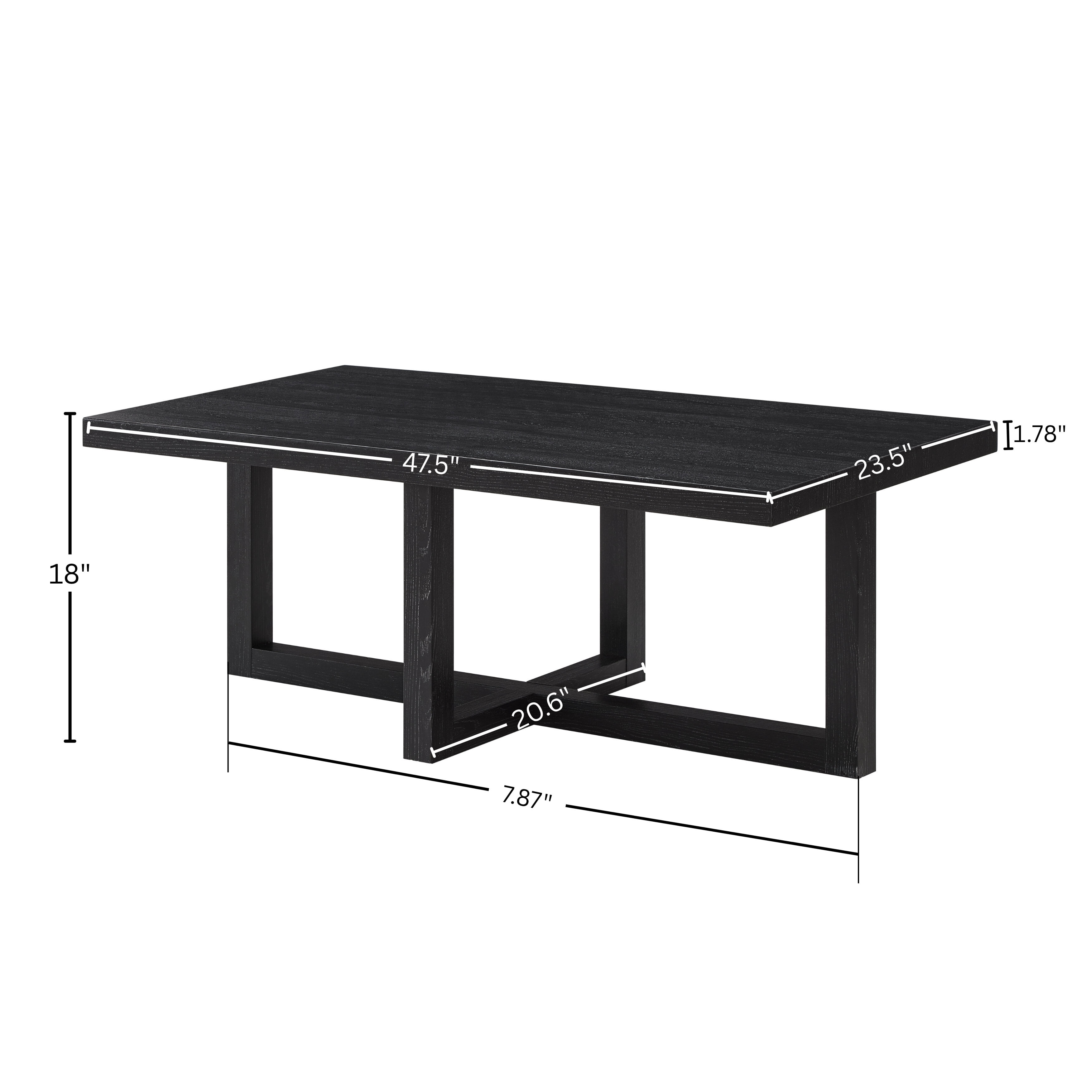 Luno Contemporary Coffee Table Black MDF Wood 47.5 Inch Rectangular ...