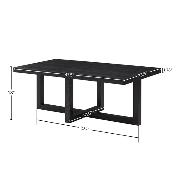 Luno Contemporary Coffee Table Black MDF Wood 47.5 Inch Rectangular ...