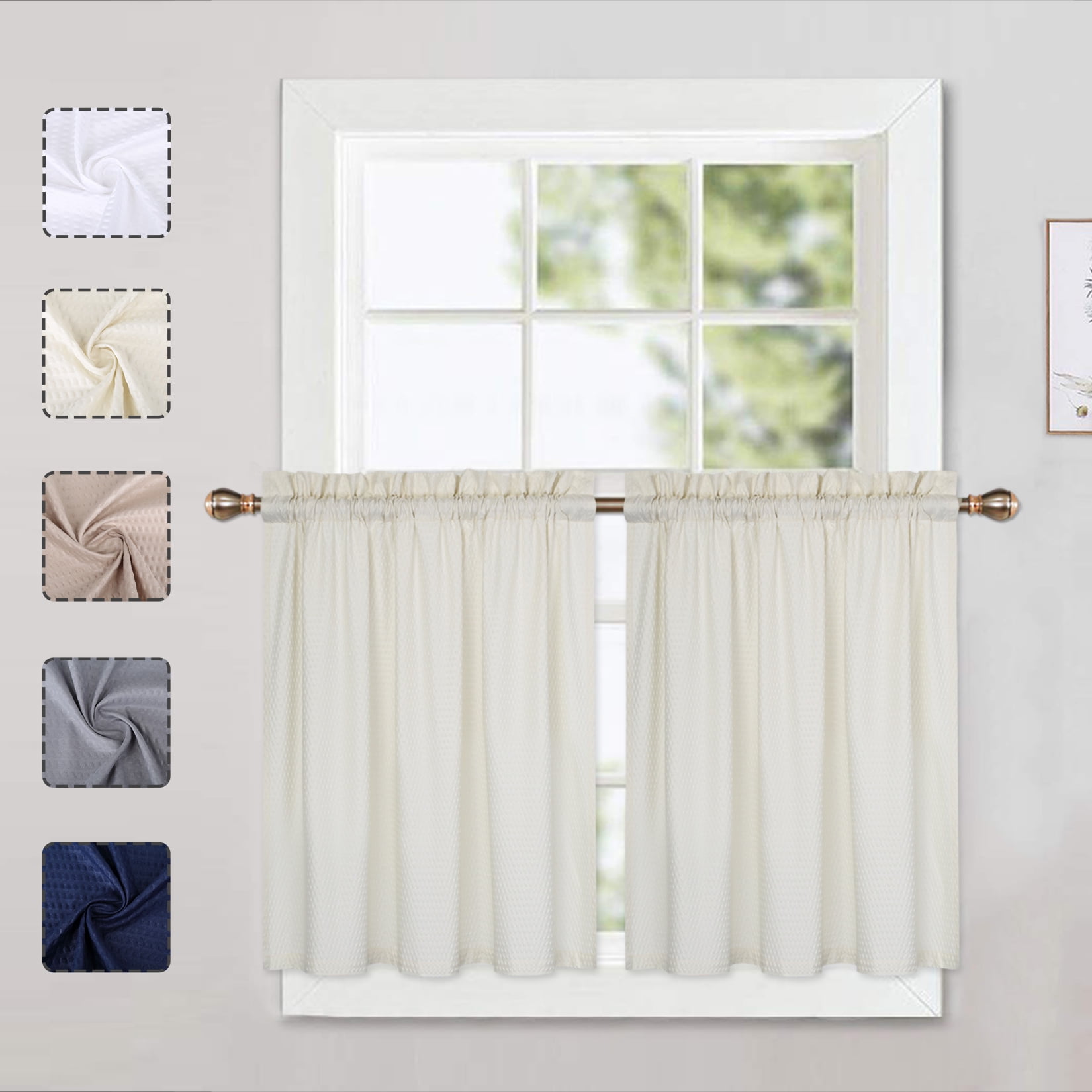 Lunsy 2pcs Embossed Textured Soft Microfiber Kitchen Tier Curtains for ...