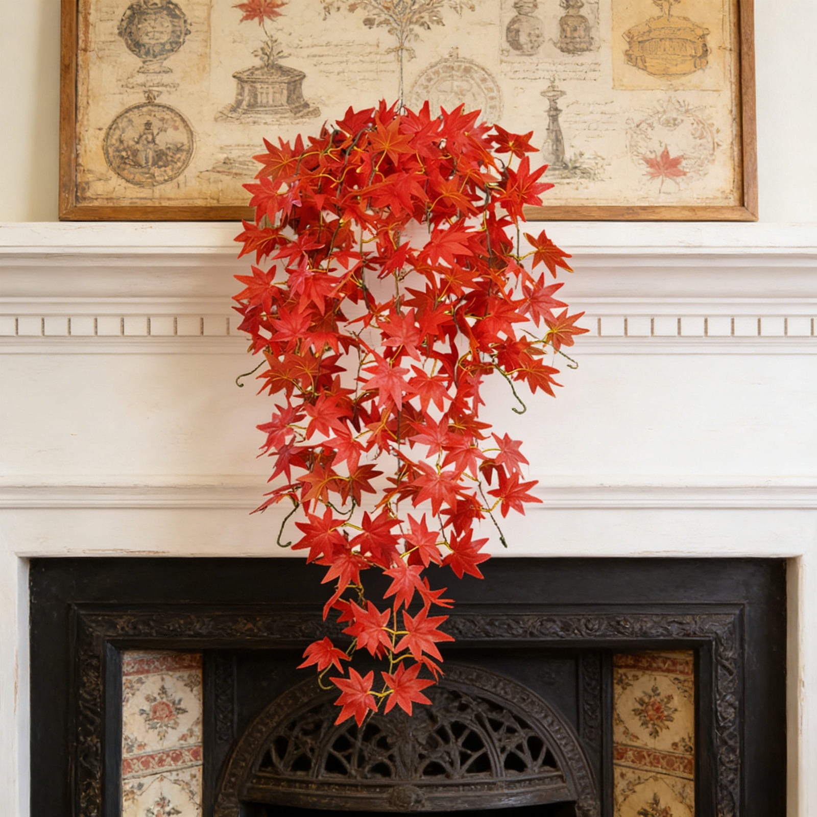 Lunxisen 1 Pcs Artificial Red Maple Leaves Faux Branch Plastic Fall ...