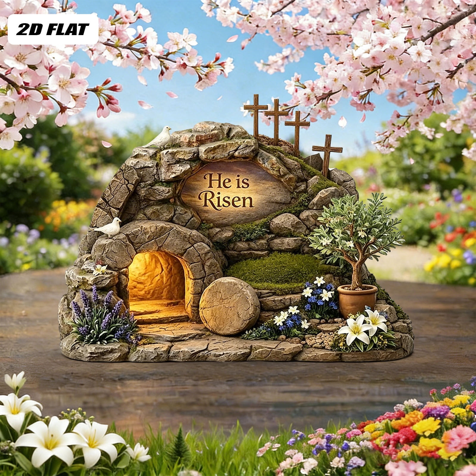 Lunxisen 1 Pcs He Is Risen Easter Decor Empty Tomb Resurrection Scene ...