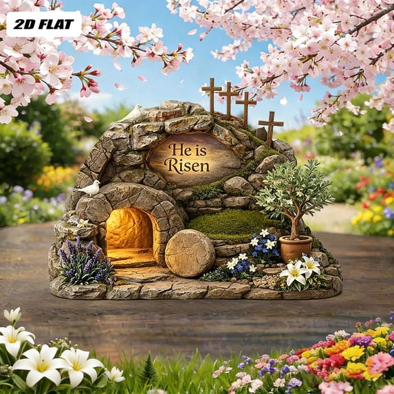 Lunxisen 1 Pcs He Is Risen Easter Decor Empty Tomb Resurrection Scene ...