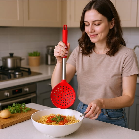 Lunxisen 1 Pcs Slotted Spoon,Stainless Steel Pasta Spider Strainer ...