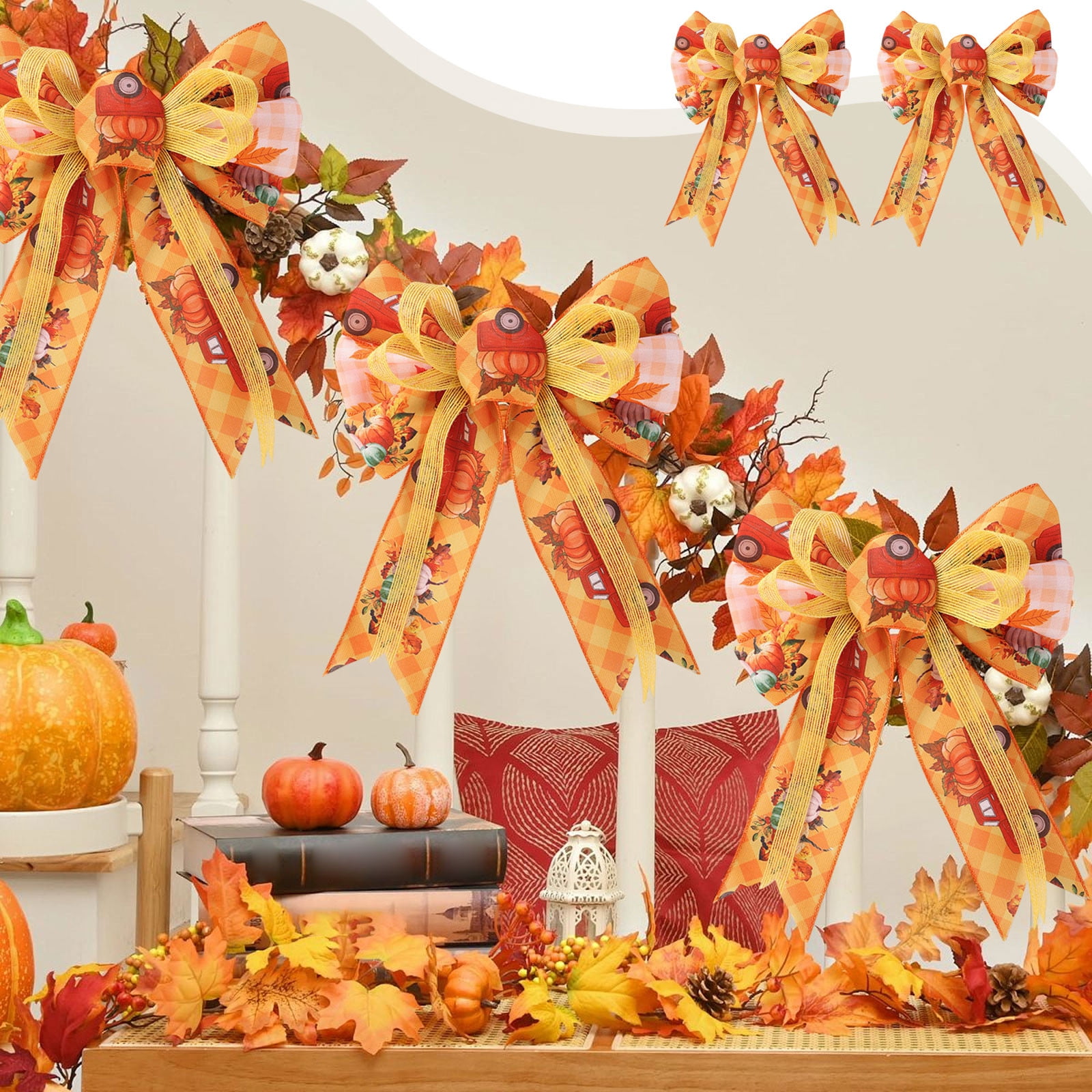 Lunxisen 8 pcs Fall Wired Ribbon，Pumpkin/Maple Leaves/Truck/Thankful ...