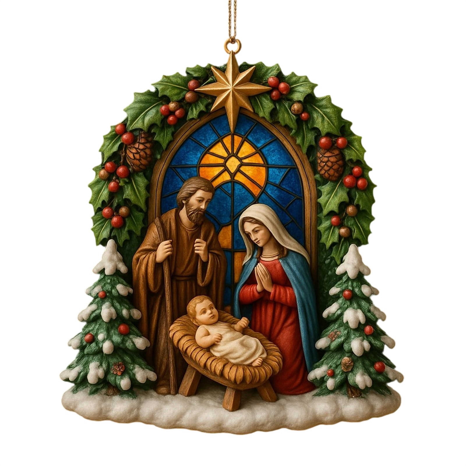 Lunxisen 2 pcs Nativity Ornaments for Christmas Tree - Religious Gifts ...