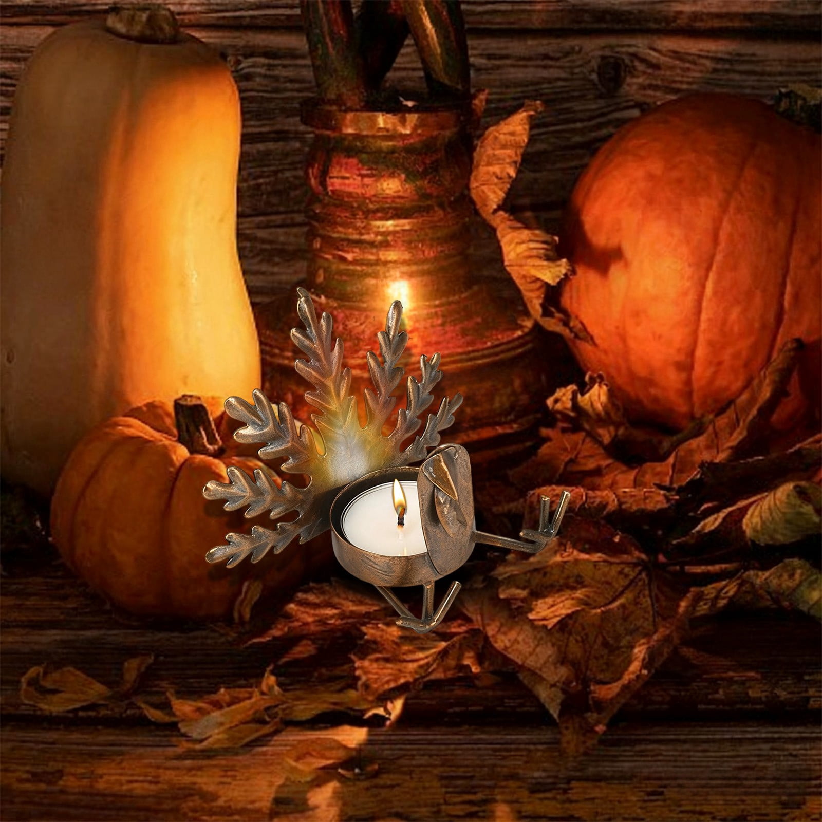 Lunxisen 2 pcs Thanksgiving Table Decor, Metal Turkey Candle Holders ...