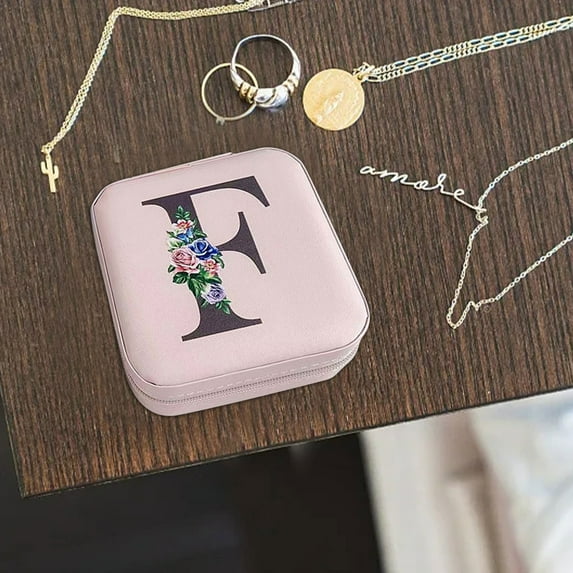 Lunxisen 3 Pcs Initial Jewelry Box Organizer, Travel Jewelry Case with ...