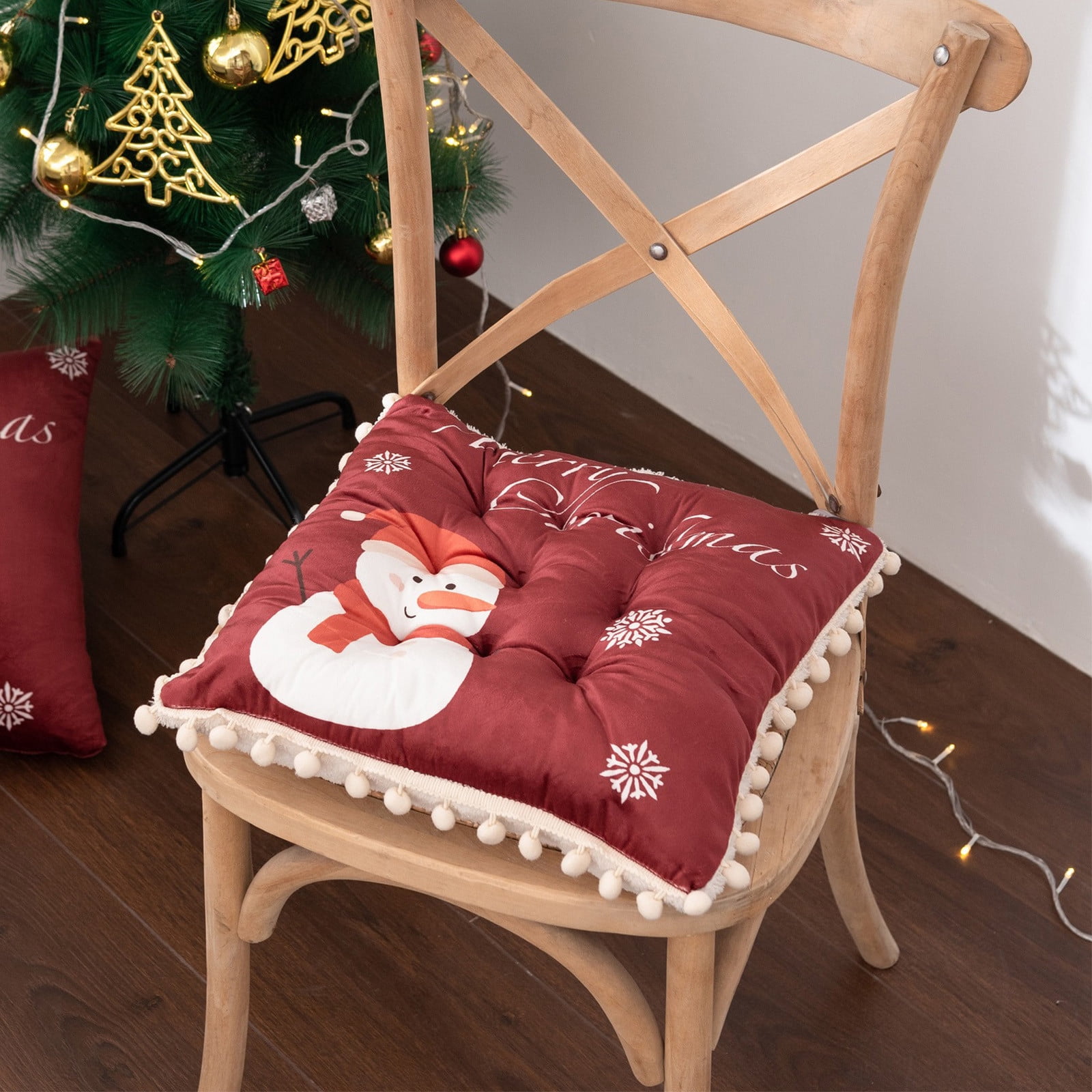 Lunxisen 4 Pcs Christmas Chair Cushions with Ties for Dining Chairs ...