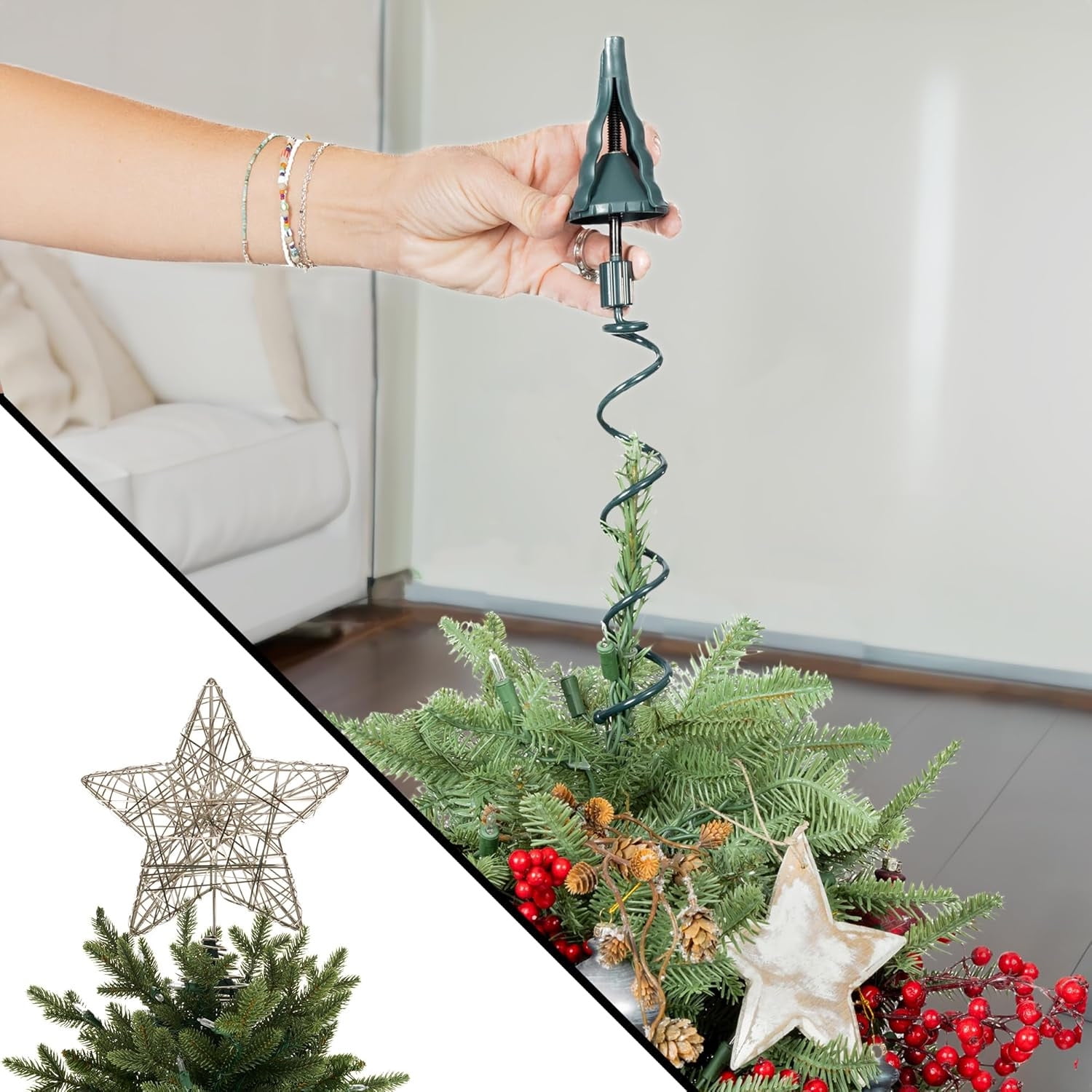 Lunxisen 4 Pcs Christmas Tree Topper Holder Twist on Universal Tree ...