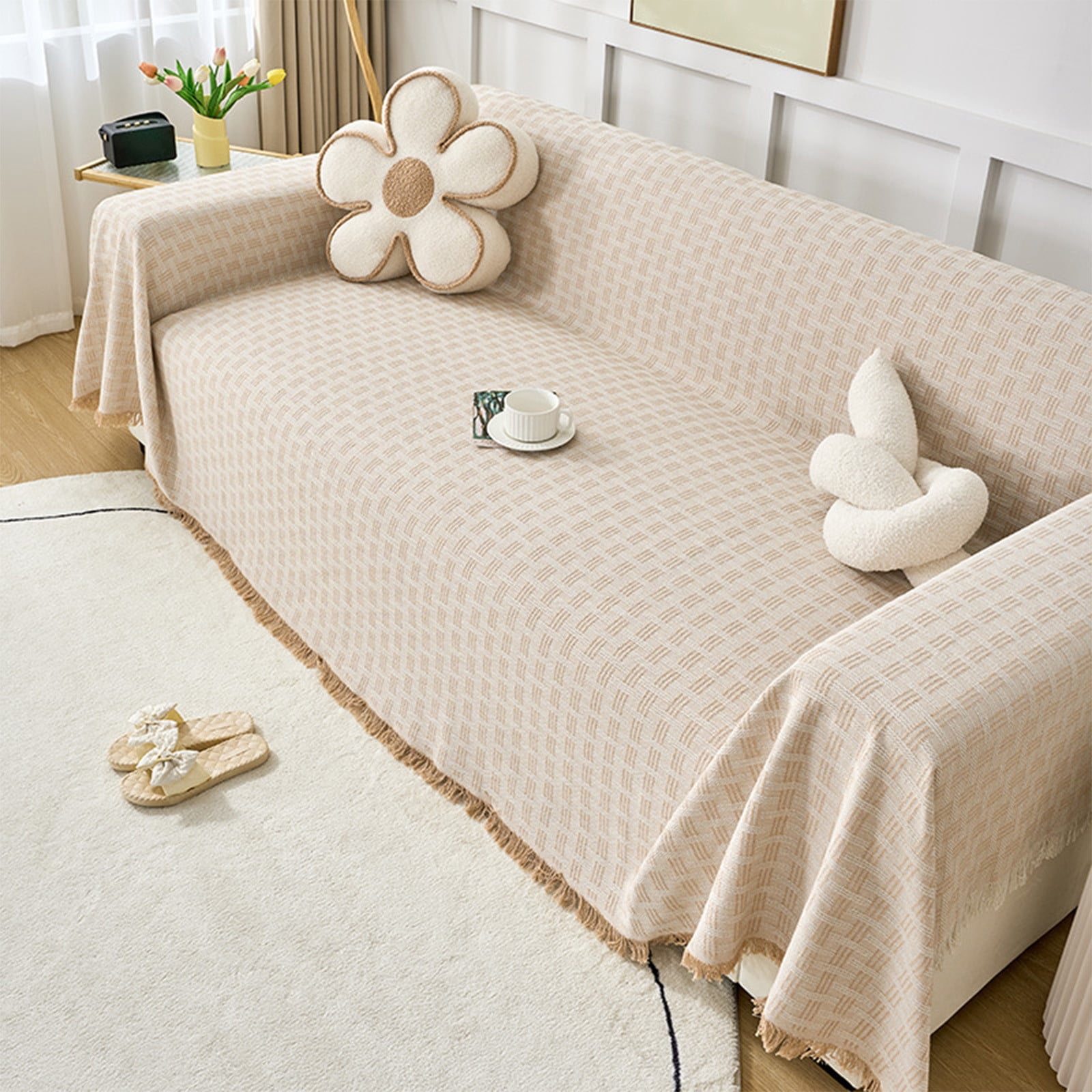 Lunxisen 4 Pcs Couch Cover Sheet Blanket, Oversized Reversible Couch ...