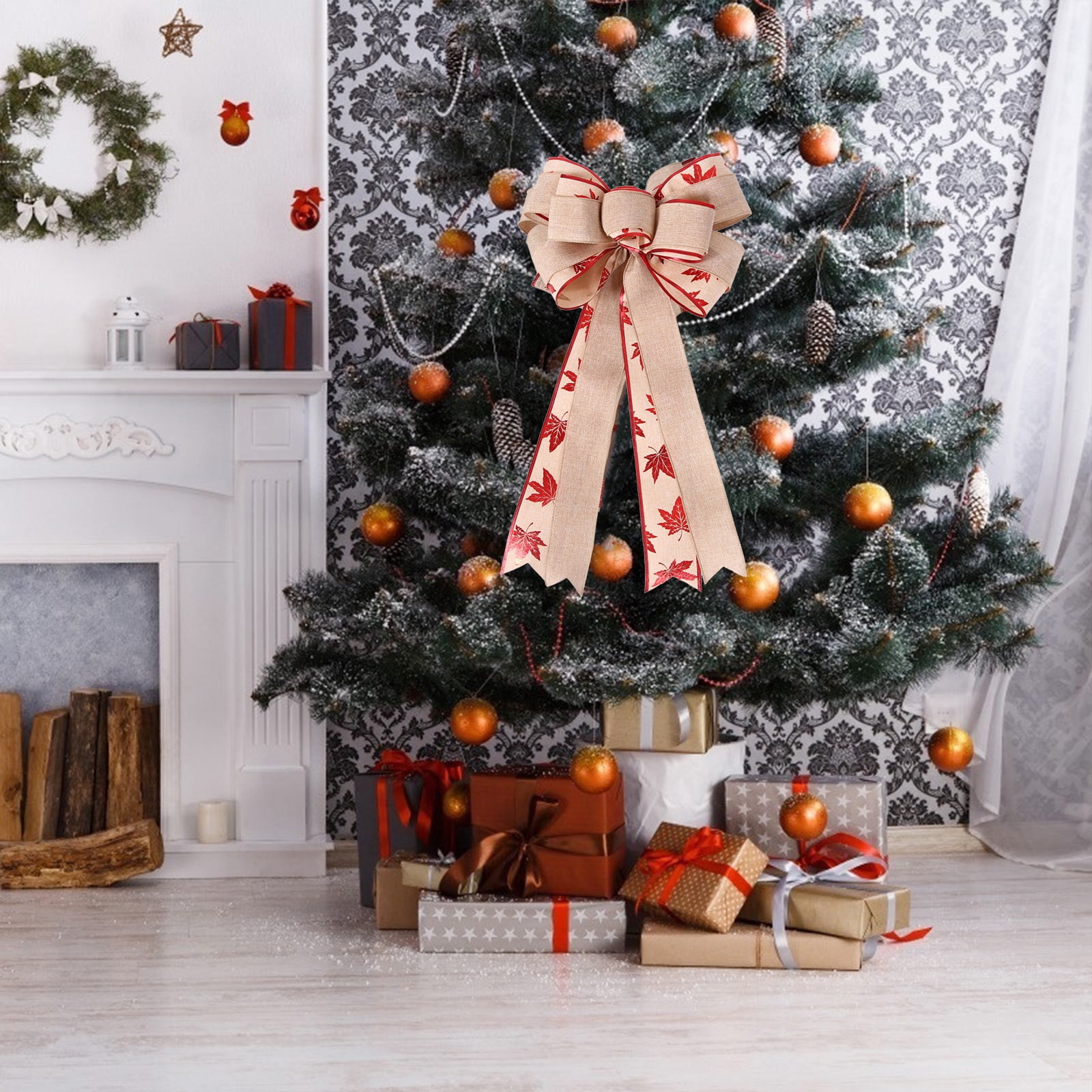Lunxisen 4 Pcs Large Christmas Bow Thanksgiving Orange Maple Leaf Bows ...