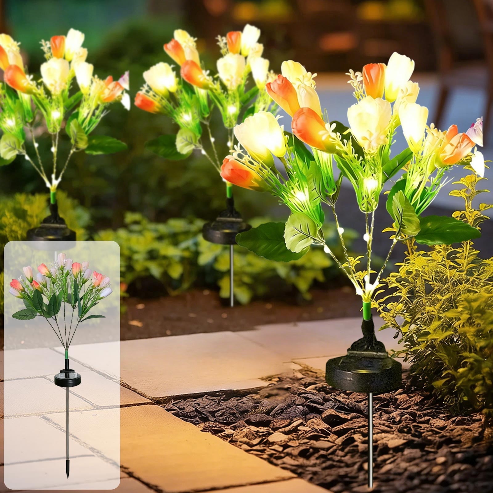 Lunxisen 4 Pcs Solar Powered Tulip Garden Lights Outdoor Waterproof ...