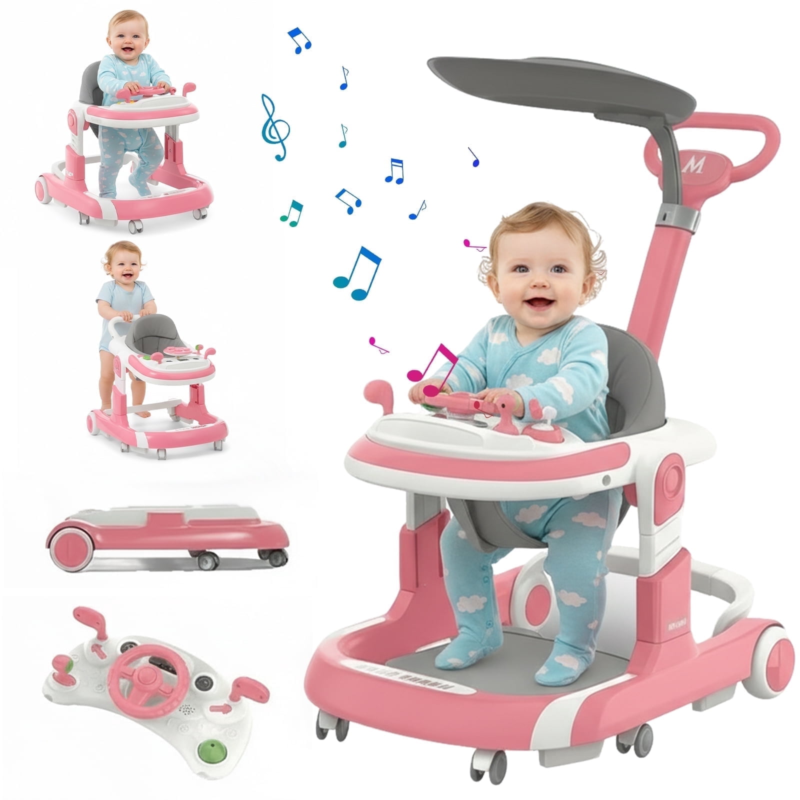 LUOLUO 5-in-1 Foldable Baby Walker with Foot Pads/Handles for Boys and ...