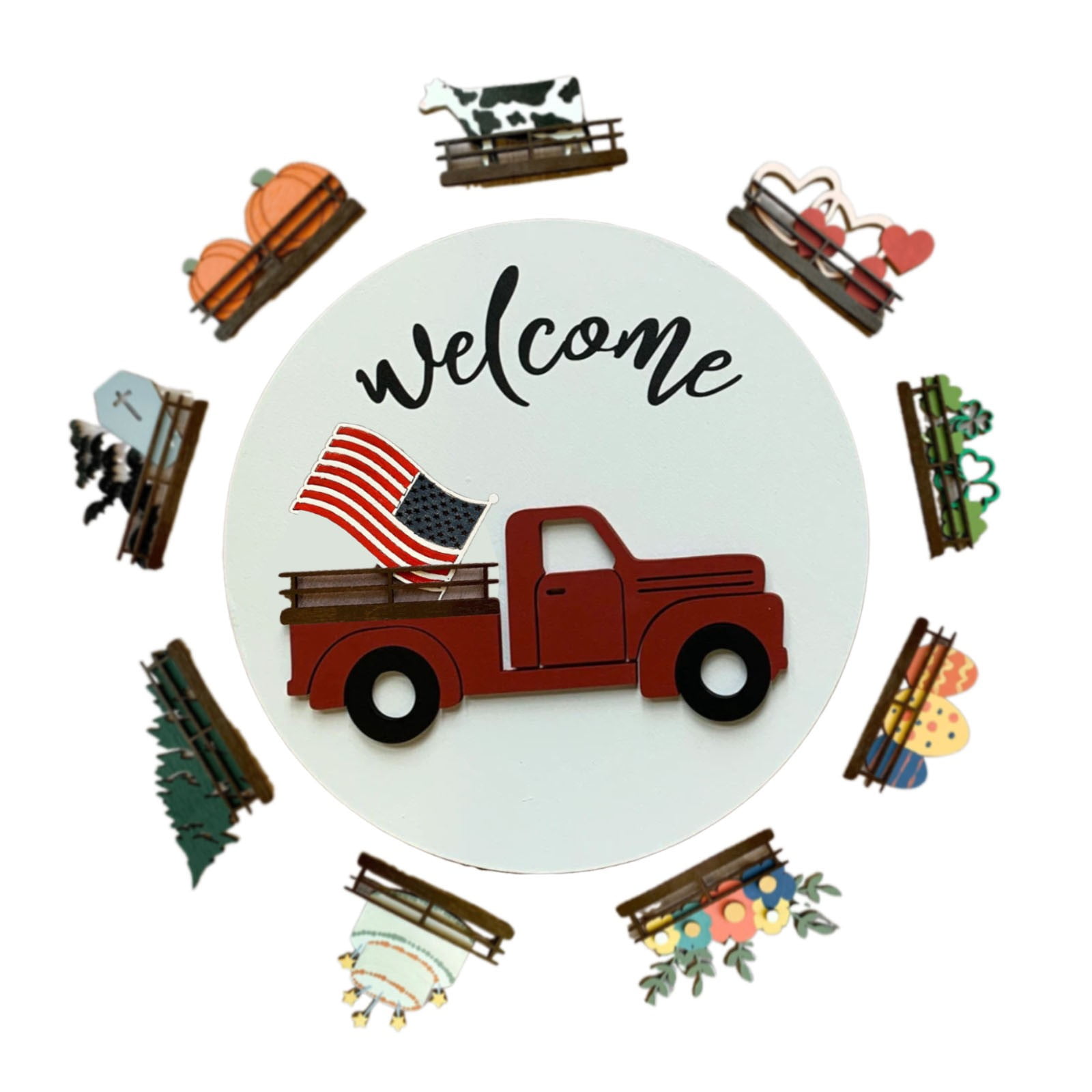 LuoYinDa round Door Sign Welcome Sign Replaceable Door Panels Seasonal ...