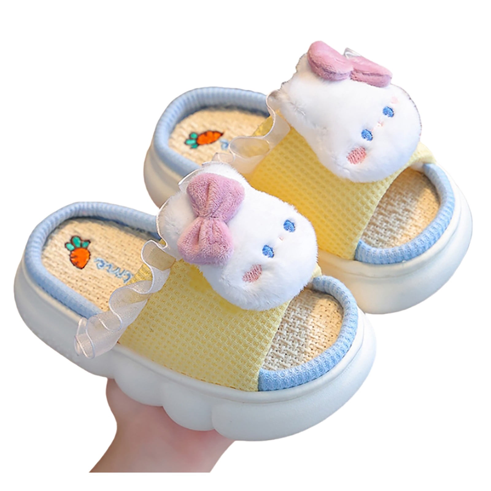 Luogg Girls Slippers For Kids Soft Linen Slides Sole Comfortable Indoor ...