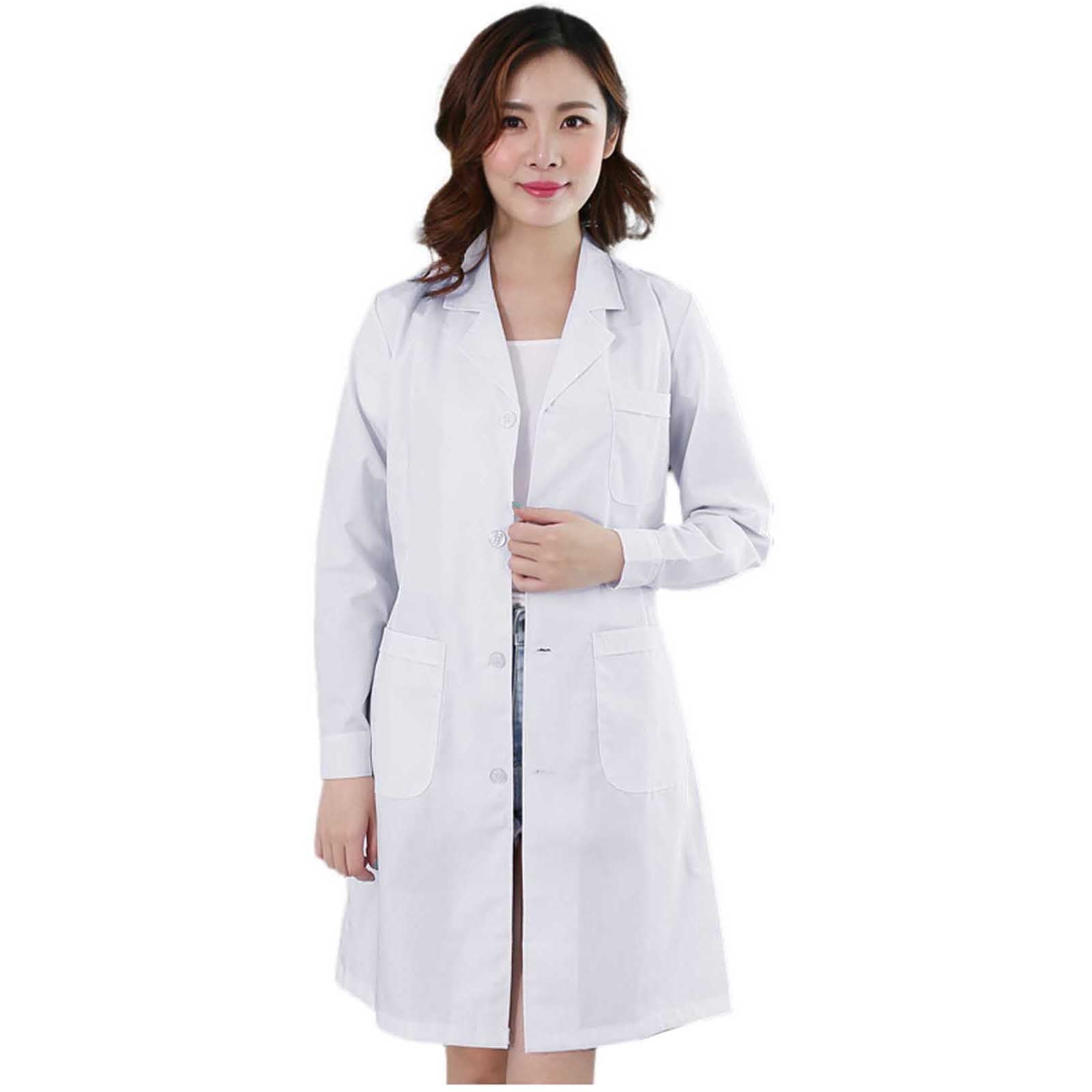 Luogg Women's White Lab Coat Long Sleeve Lab Coat Student Overalls ...