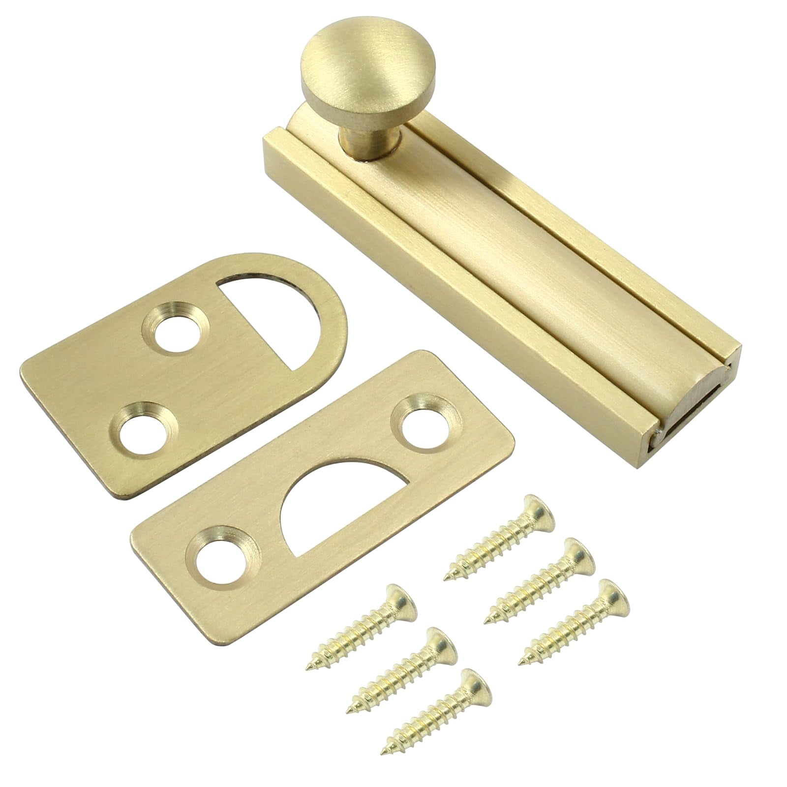 Luomorgo 1 Pack Solid Brass 2 Inch Surface Bolt, Brushed Gold Slide ...