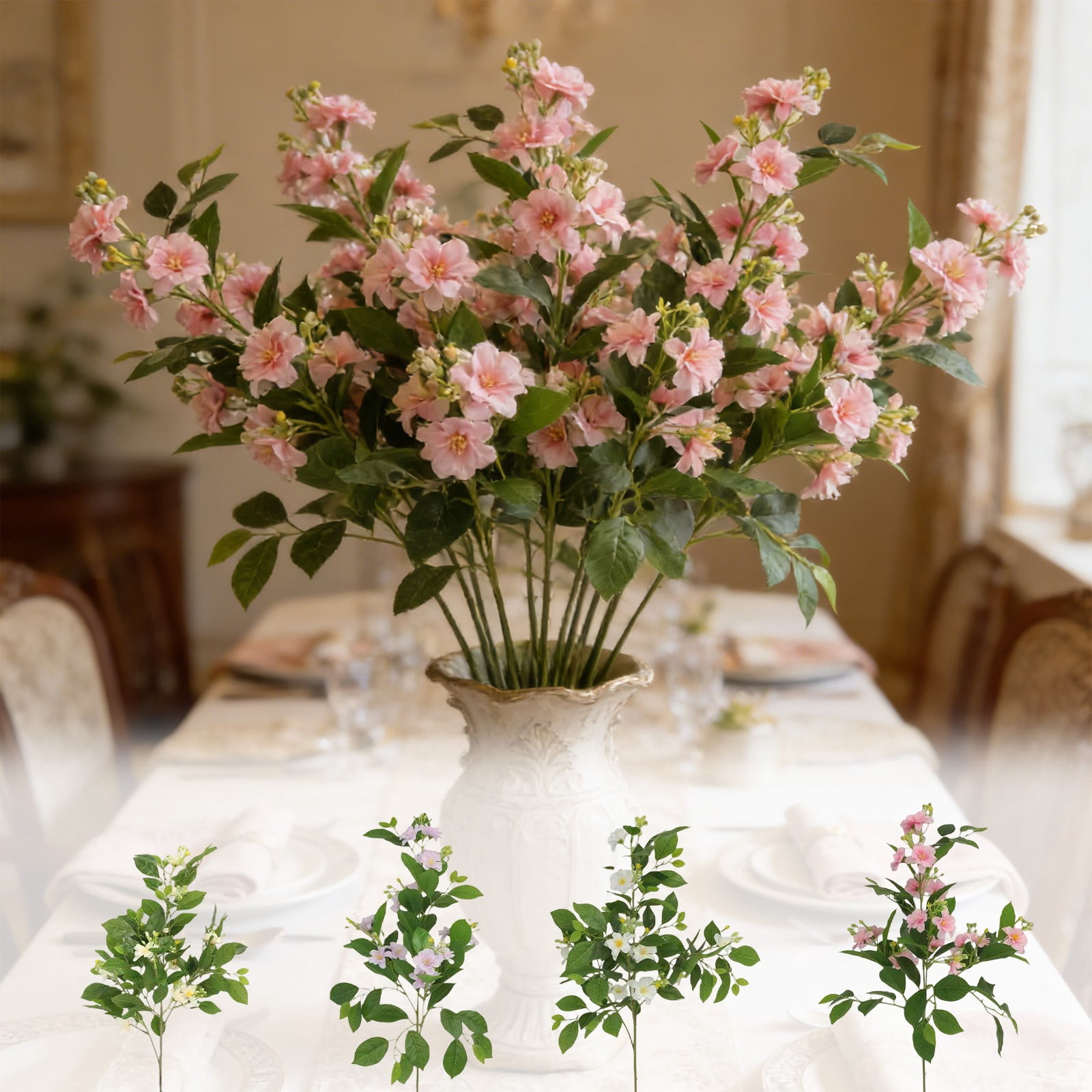 Luoshdecor Artificial Beige Jasmine Flowers Branches,Lifelike Real ...