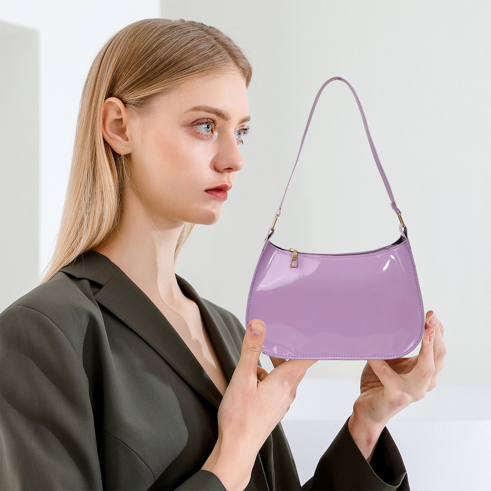 Luoshdecor Crescent Shoulder Bags for Women,Patent Leather Tote Handbag ...