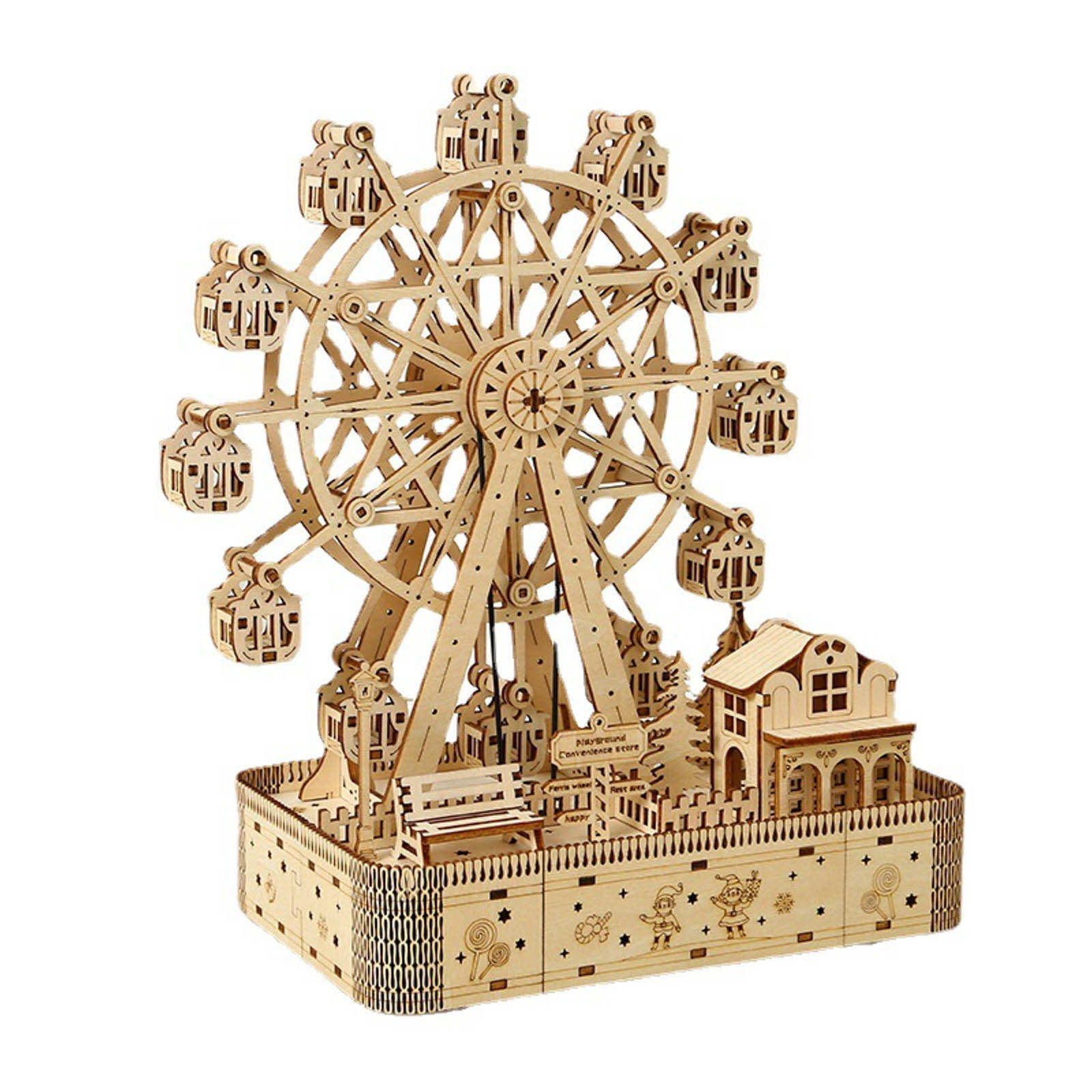 Luoshungang 3D Musical Ferris Wheel Puzzle Wooden DIY Educational Toy ...