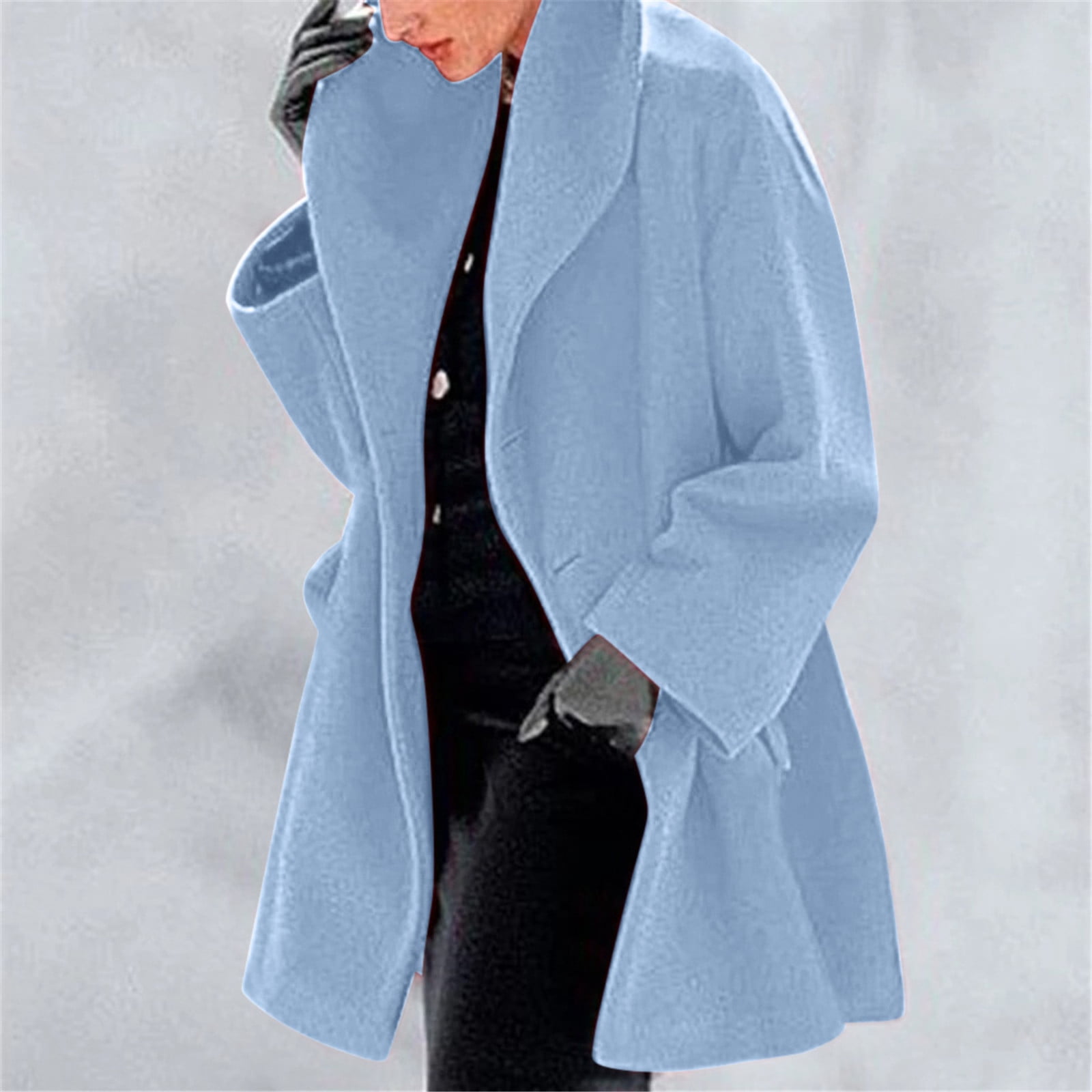 Luowei Christmas Solid Color Coat, Blue Loose Casual Christmas Coats ...
