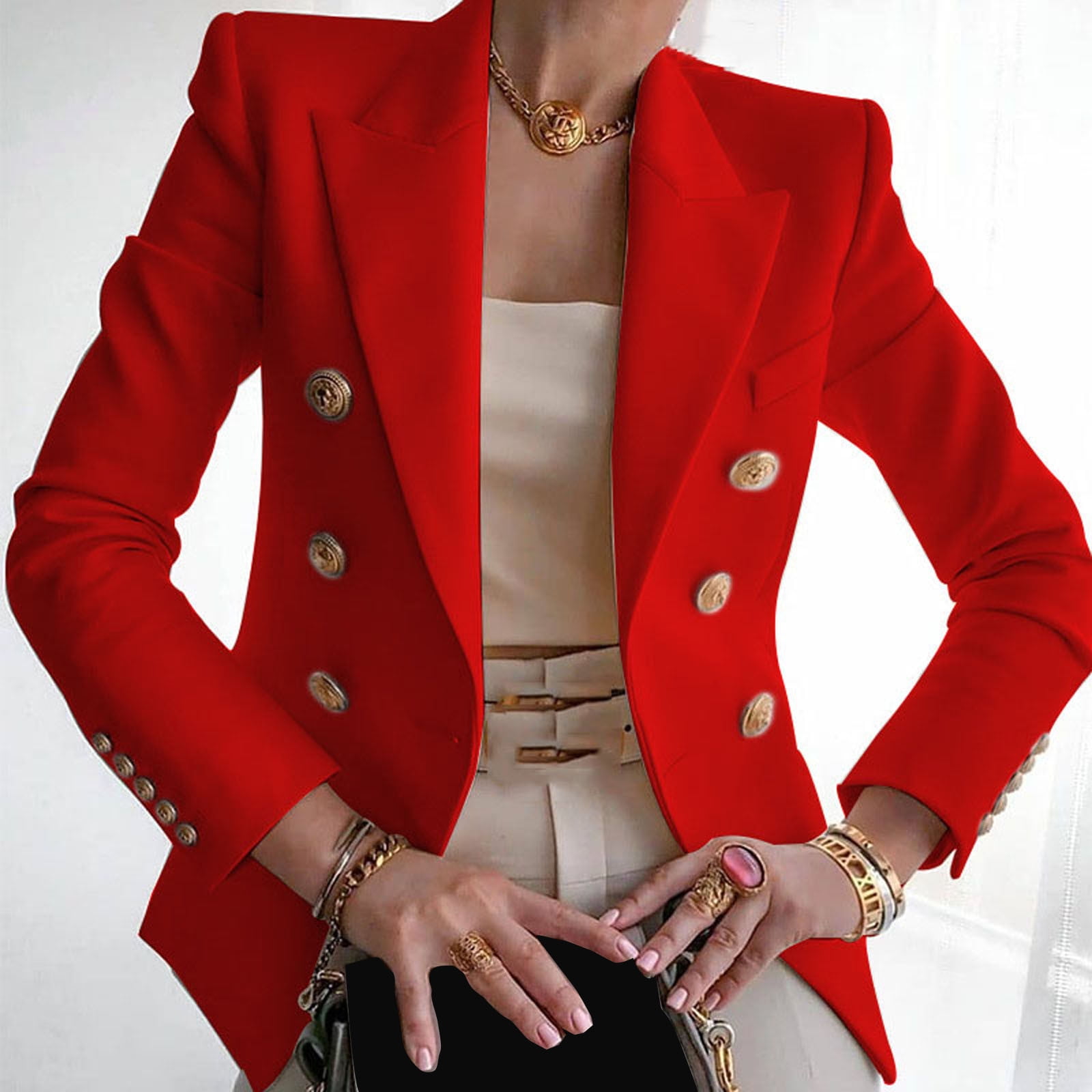 Luowei Christmas Women's Blazers, Red Loose Casual Christmas Jackets ...