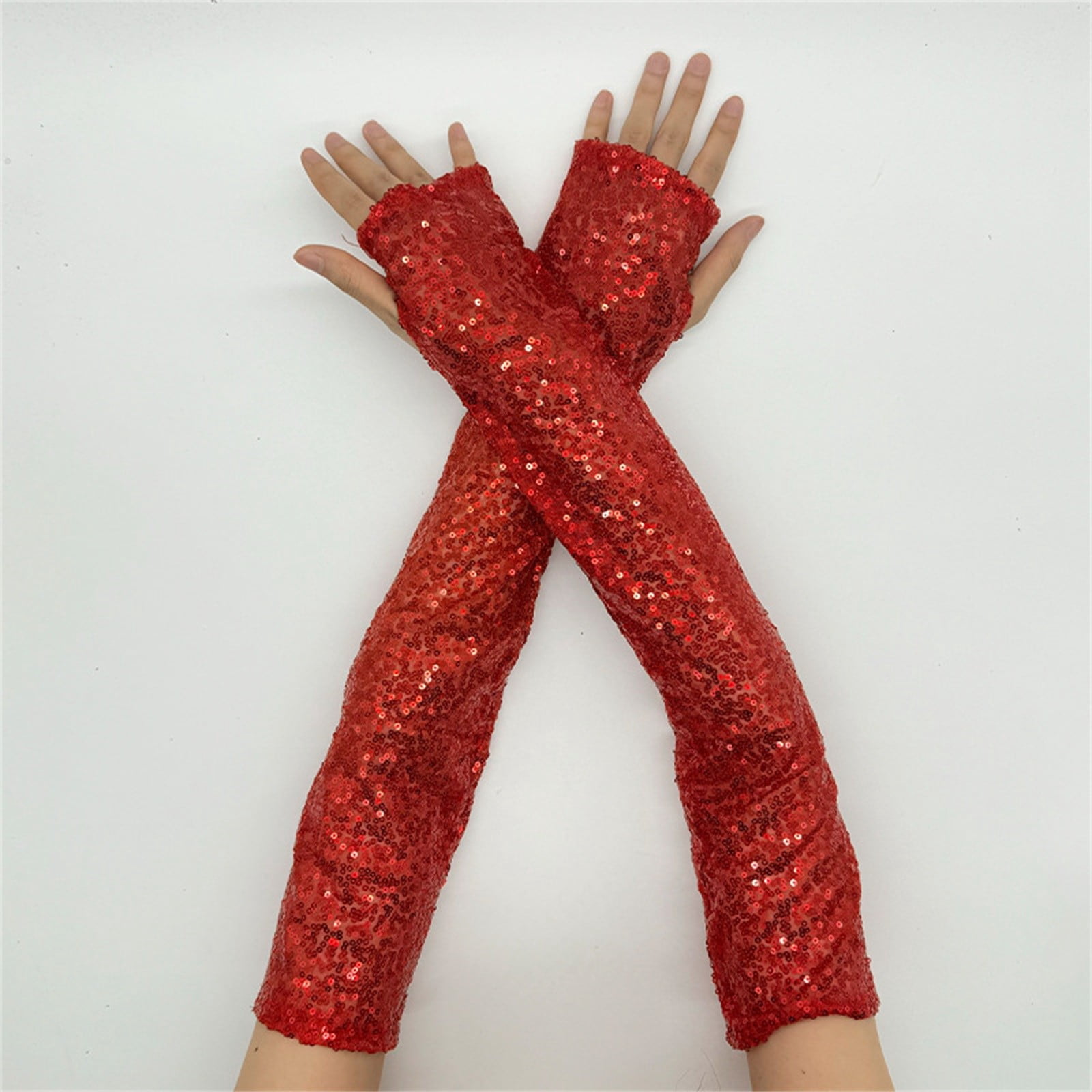 Luowei Fashion Sparkly Gloves Sequins Long Gloves Fingerless Elastic ...