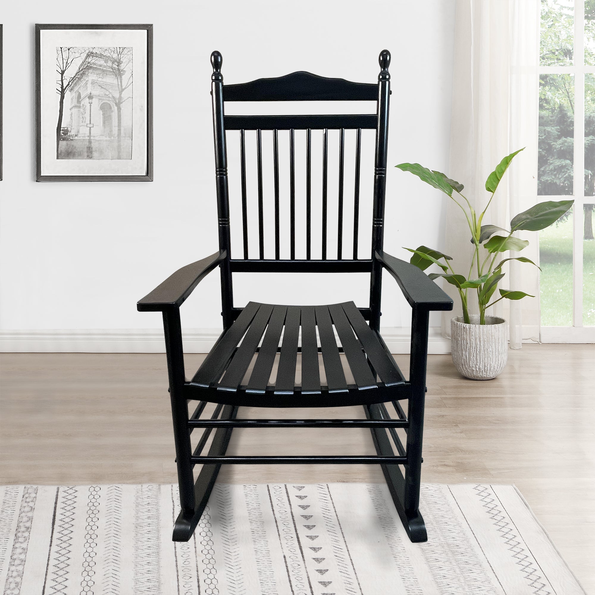 Lupe III Wooden Porch Rocker Chair - Black - Walmart.com