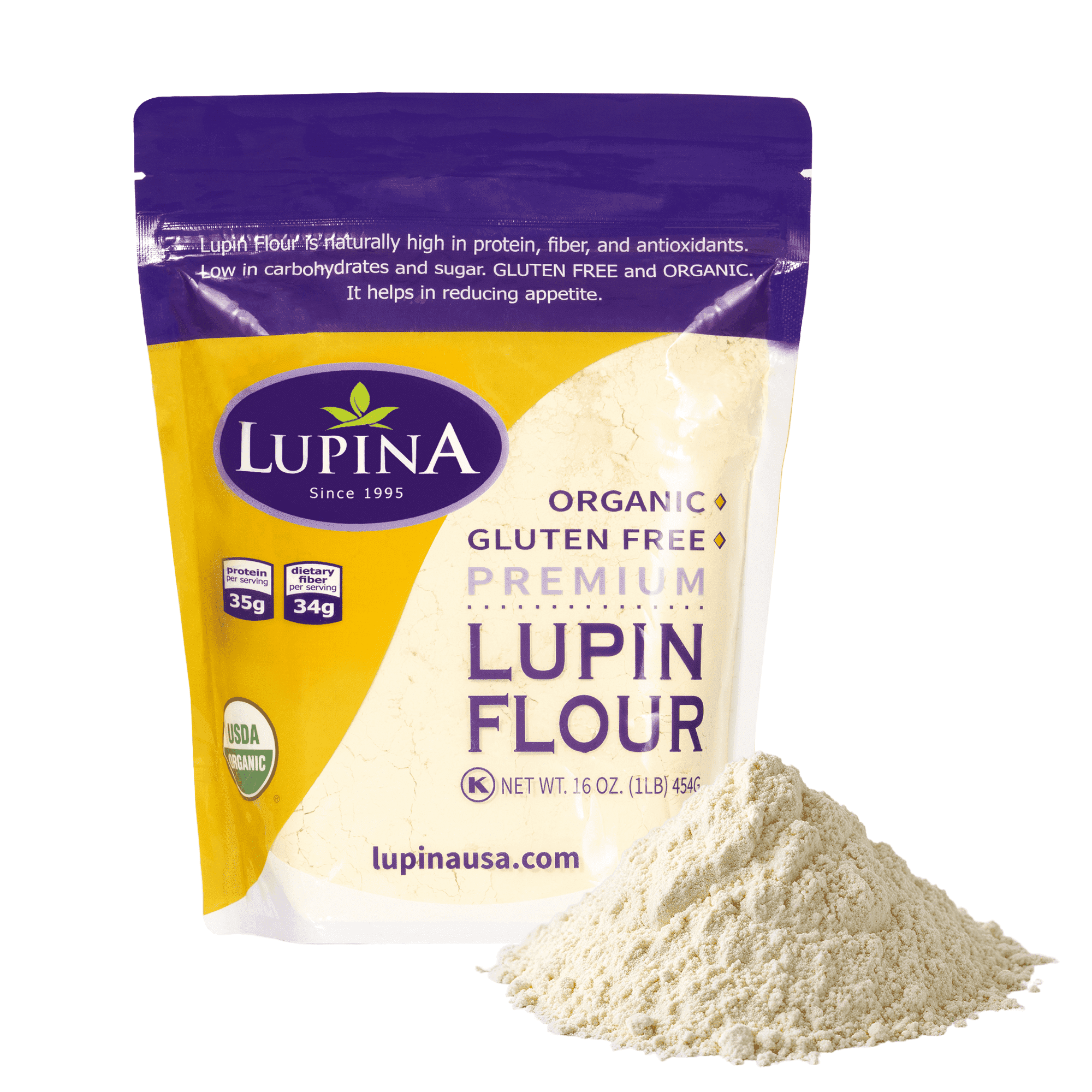 Lupina Organic Gluten Free Premium Lupin Flour 16 oz, High Protein ...