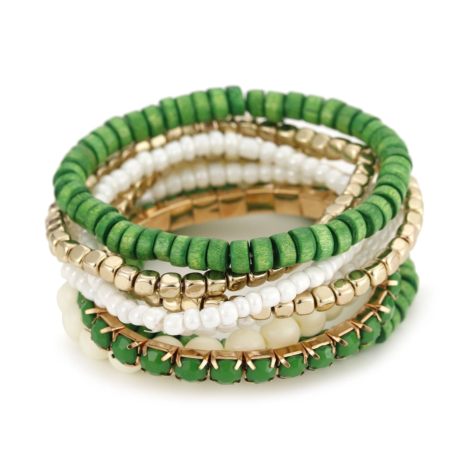 Lureme Bohemian Beads Cube Multi Strand Stretch Stackable Bracelet Set ...